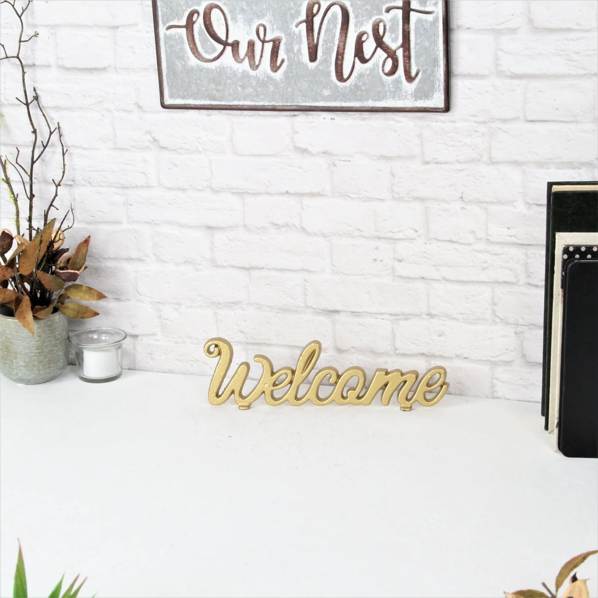 Contemporary Home Living Gold Welcome Tabletop Sign, 9.75 Inches, Cast ...