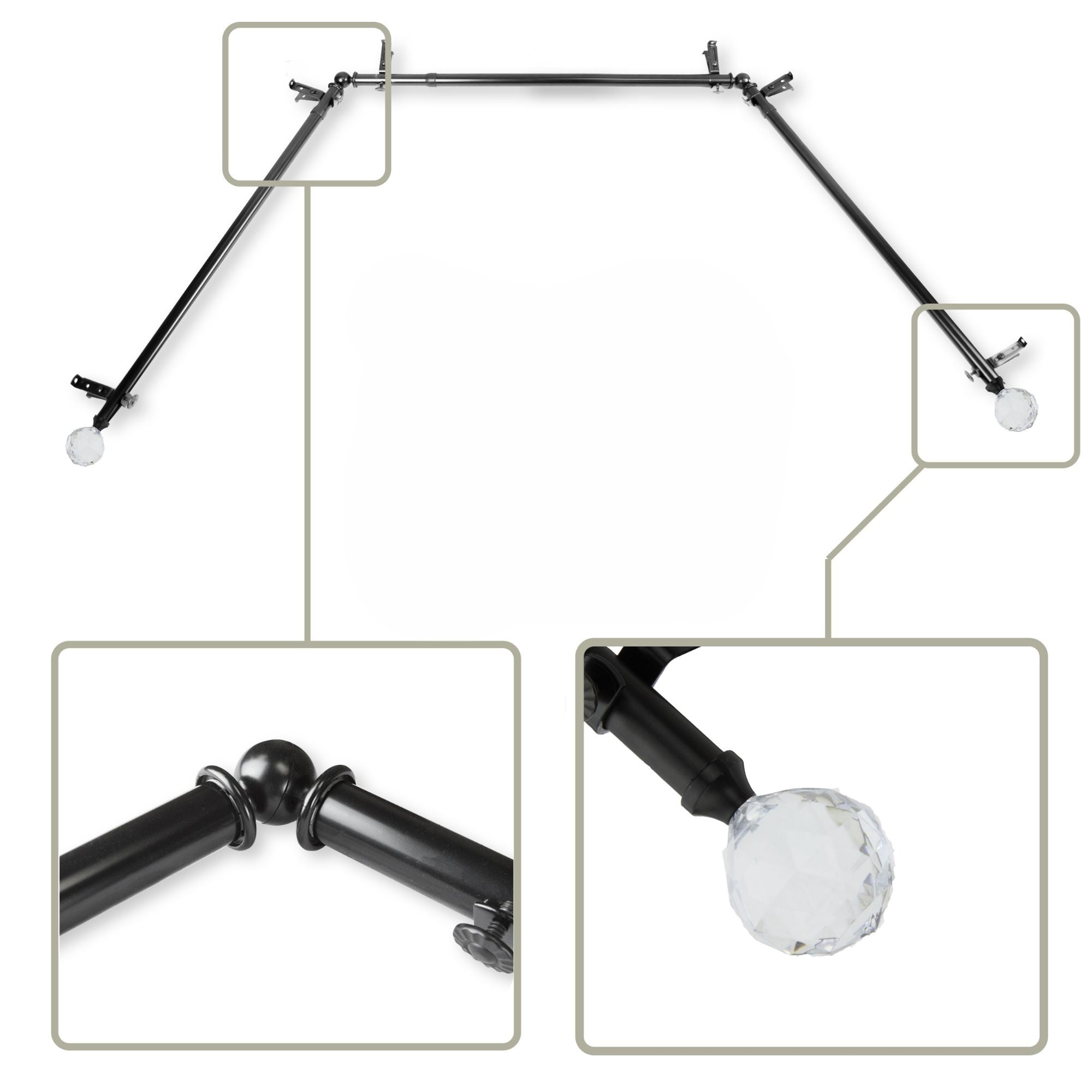 Contemporary Home Living Black Adjustable 150" Bay Window Curtain Rod ...