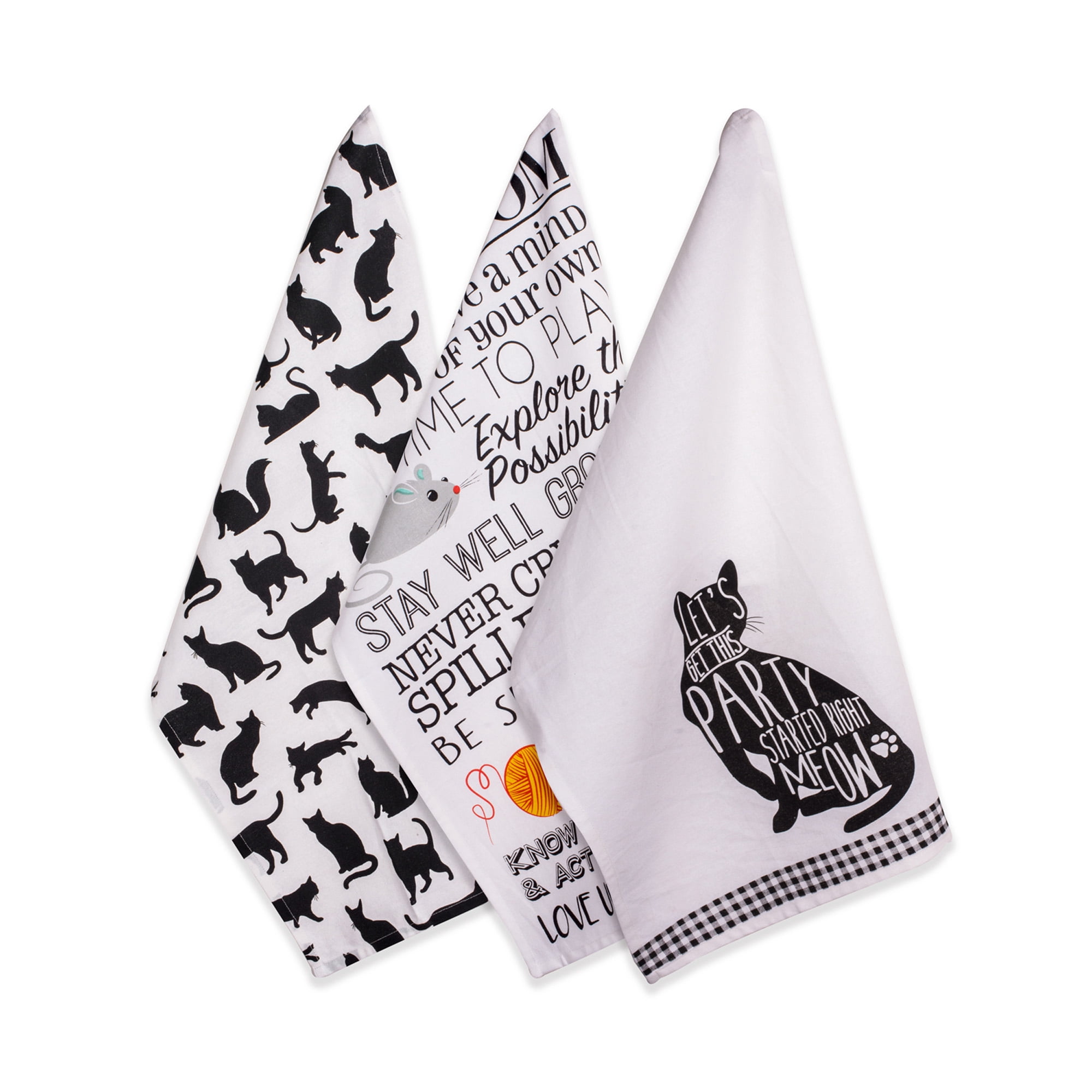 Contemporary Home Living Black Cat Kitchen Dishtowels - 28" - Black and ...