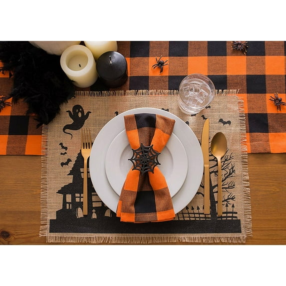 Contemporary Home Living Buffalo Check Halloween Cotton Table Runner ...