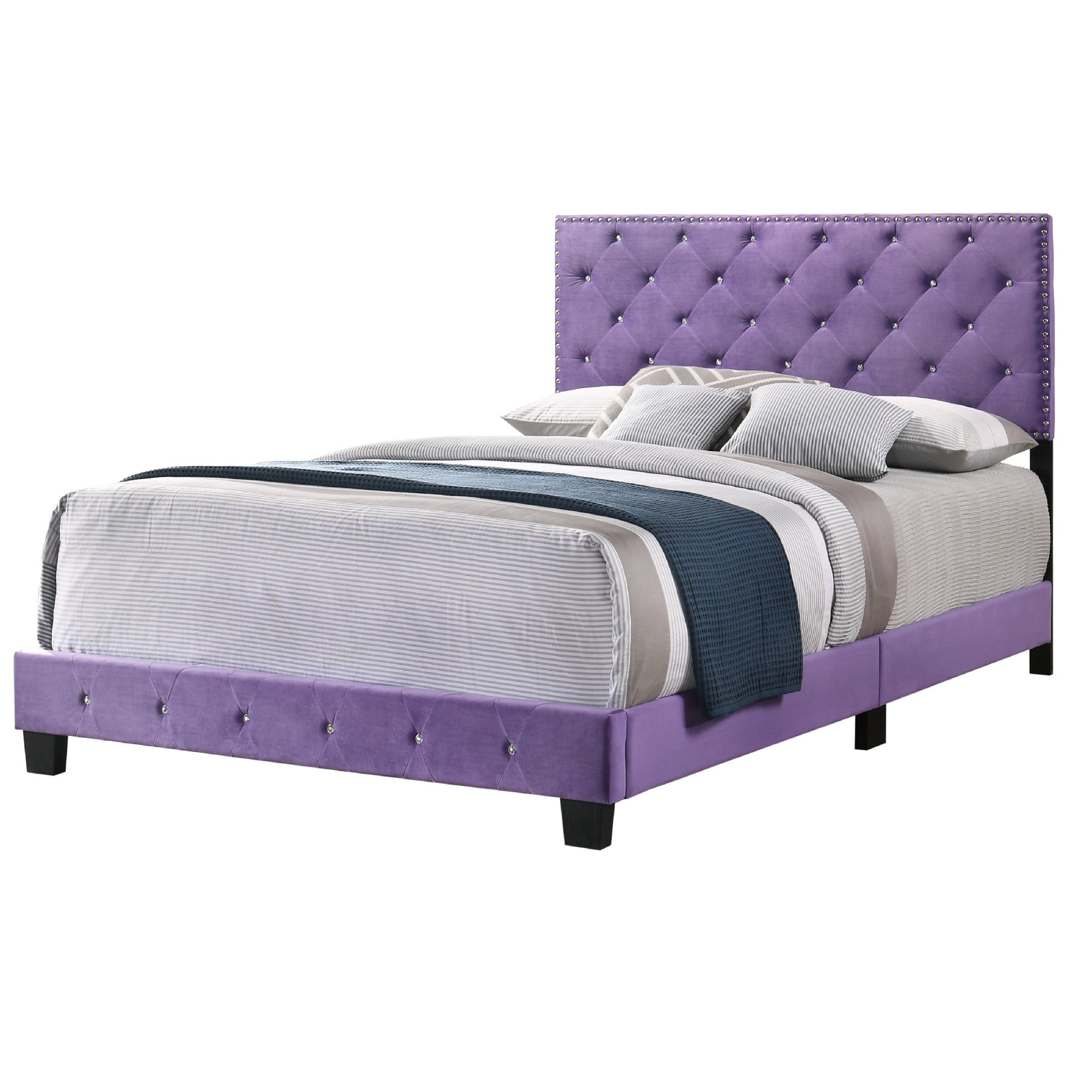 Contemporary Home Living Faux Jewel Velvet Upholstered Full Panel Bed ...