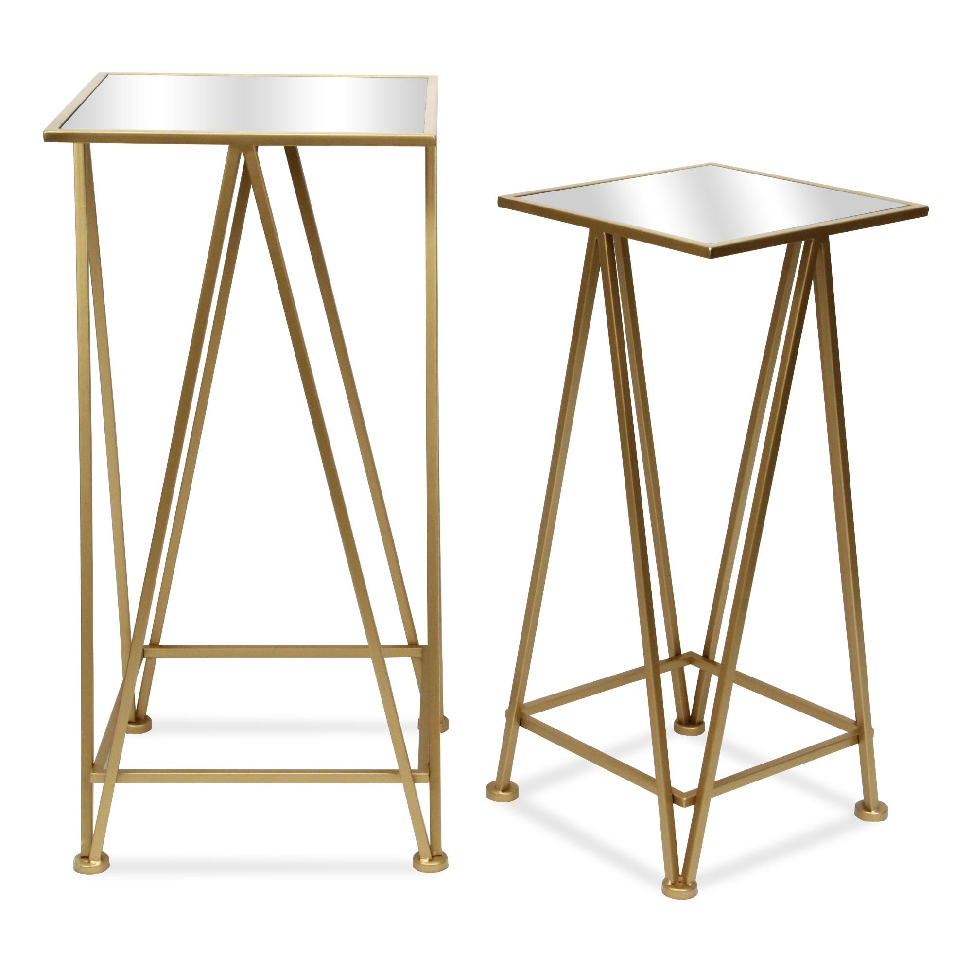 Contemporary Home Living Mirrored Top Square Accent Tables - Gold - Set ...