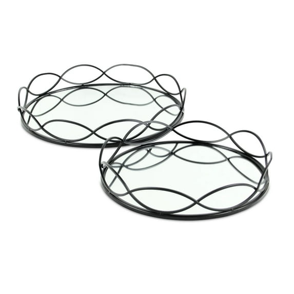 Contemporary Home Living Round Wavy Rim Mirrored Metal Trays - 15.25 ...