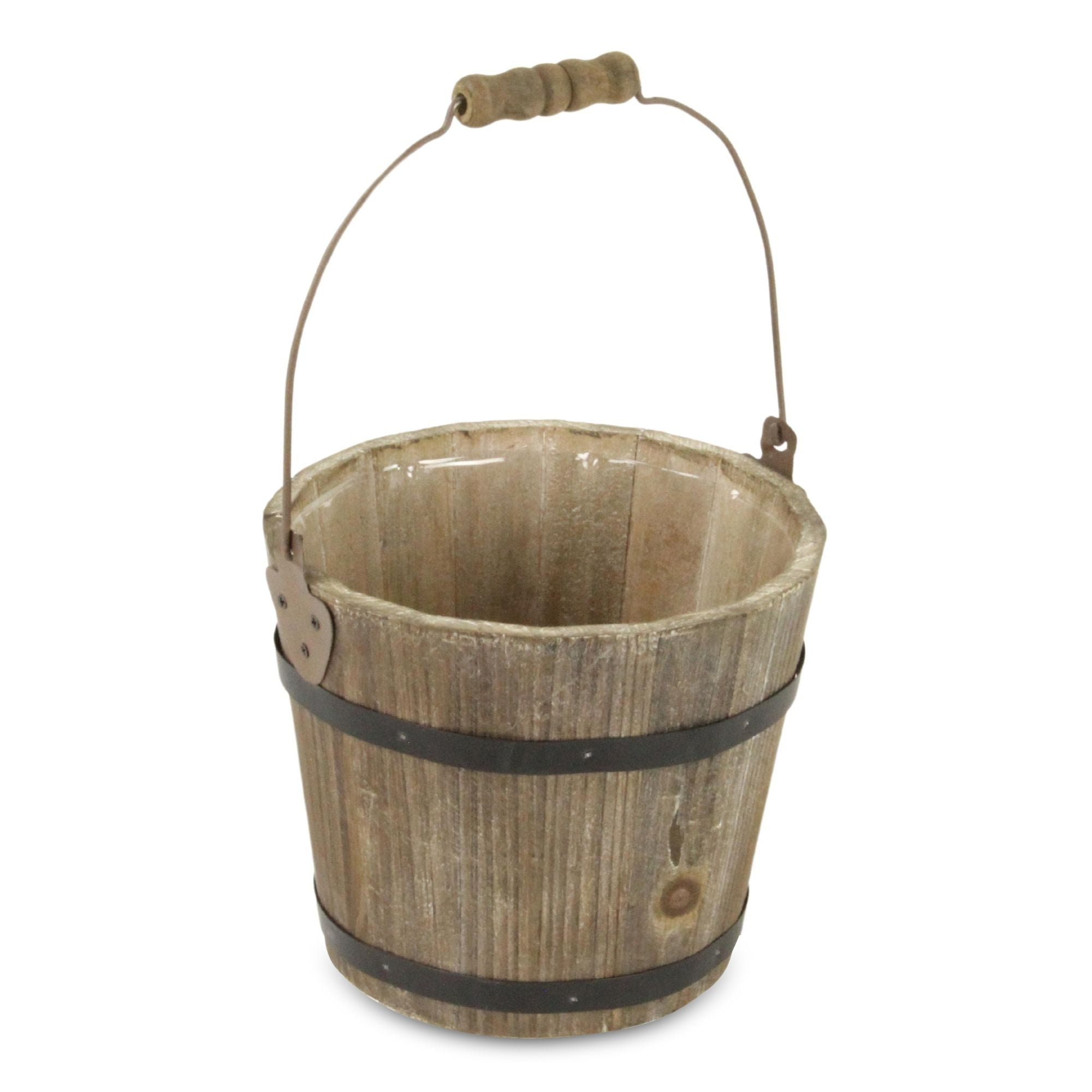Contemporary Home Living Round Wooden Bucket with Top Handle 7.75 ...