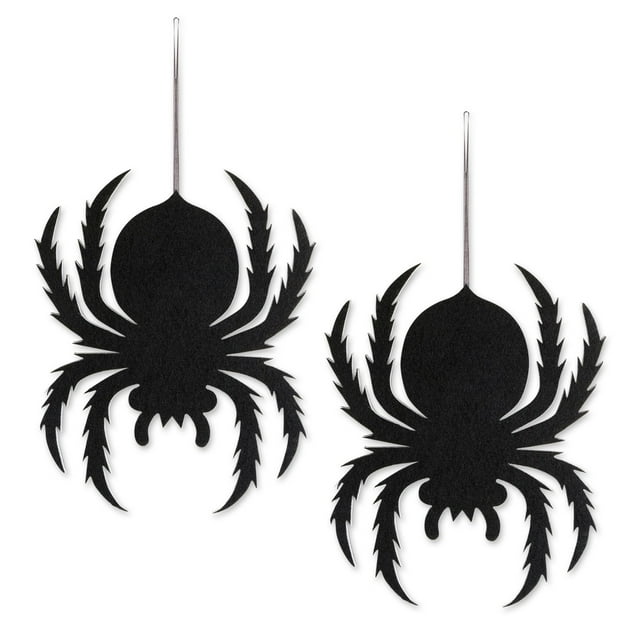 Contemporary Home Living Set of 2 Black Foam Spider Hanging Halloween ...