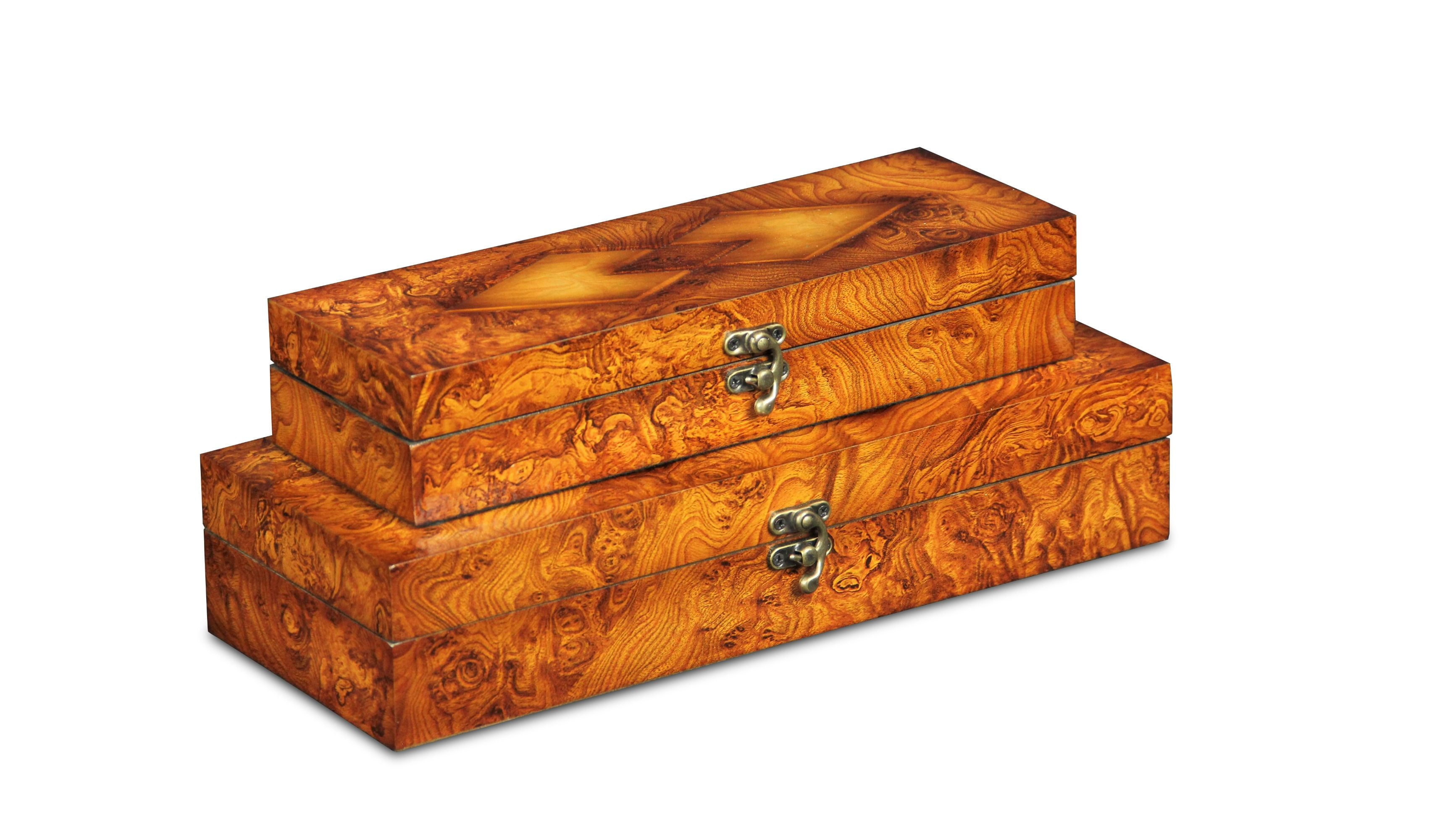 Contemporary Home Living Set of 2 Brown Rectangular Burl Wood Veneer ...