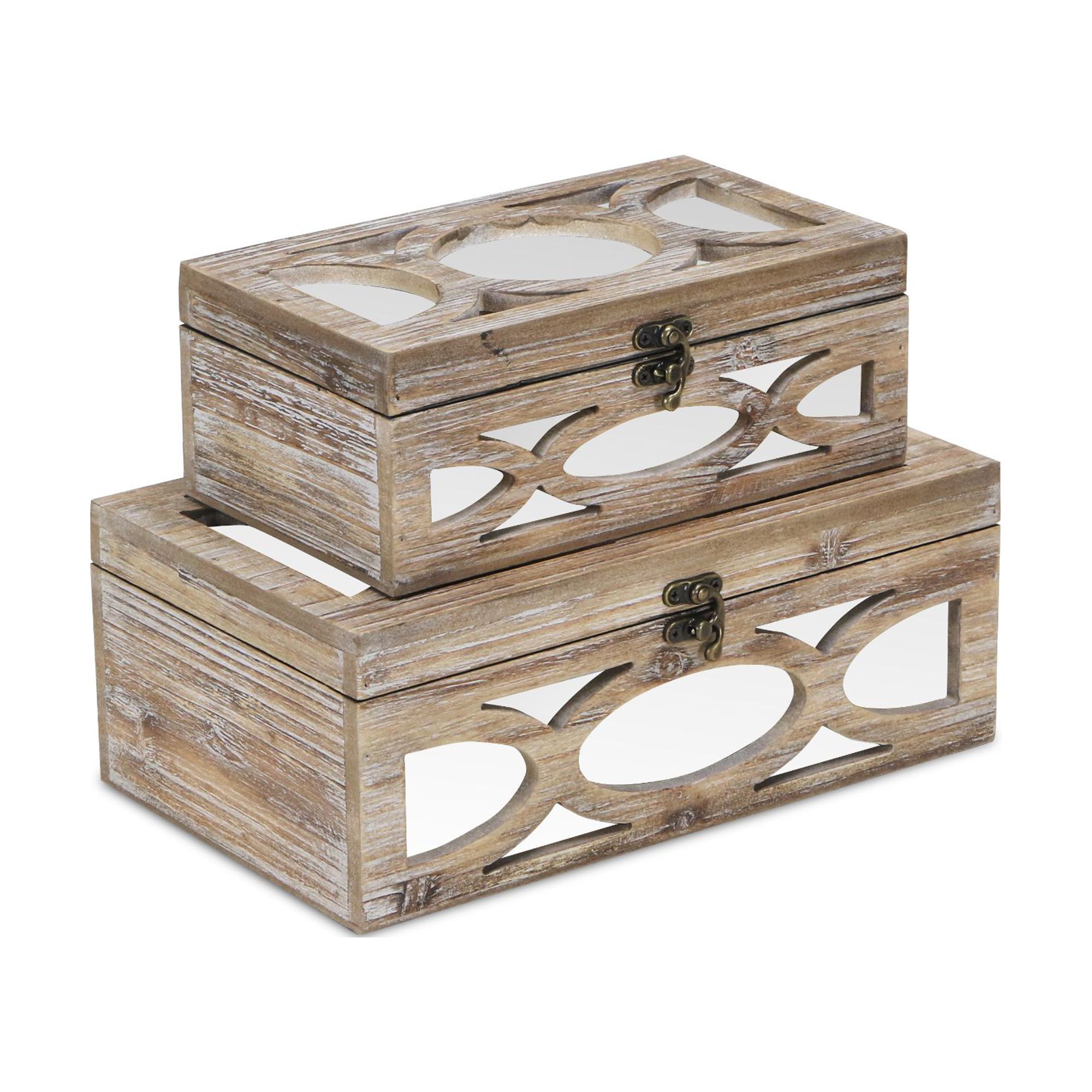 Contemporary Home Living Set of 2 Brown Rectangular Storage Boxes with ...