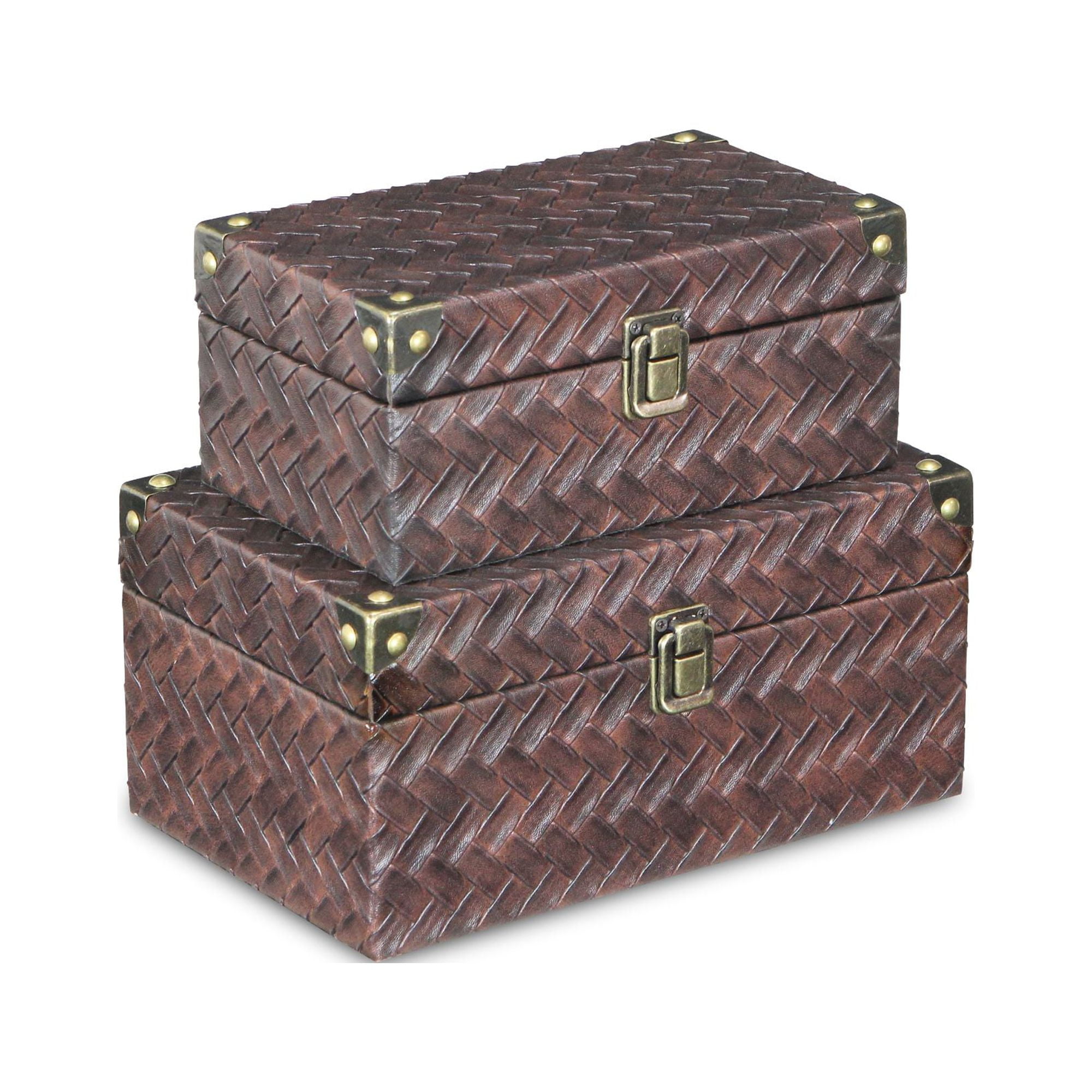 Contemporary Home Living Set of 2 Brown Woven Pattern Storage Boxes ...