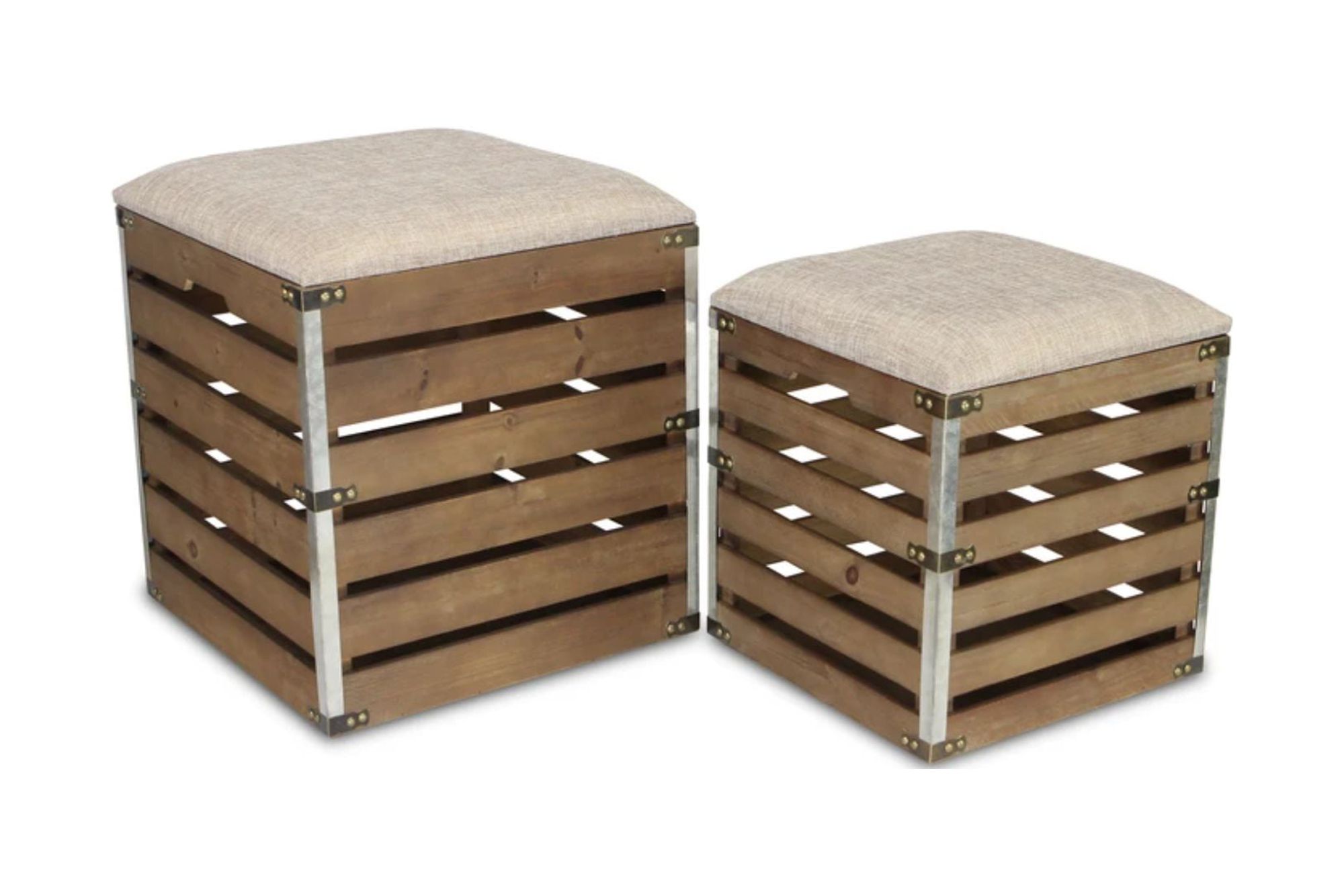 Contemporary Home Living Set of 2 Brown and Beige Handmade Square ...