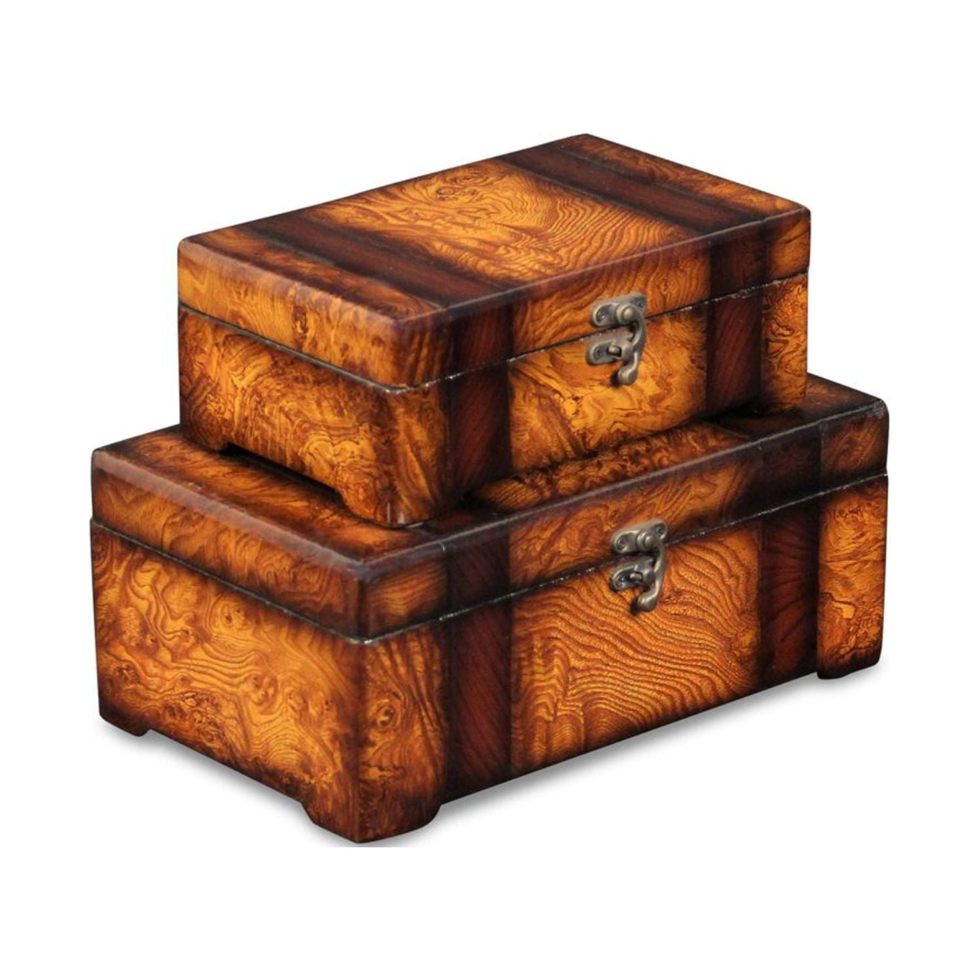 Contemporary Home Living Set of 2 Dark Brown Veneer Storage Boxes 10.5 ...