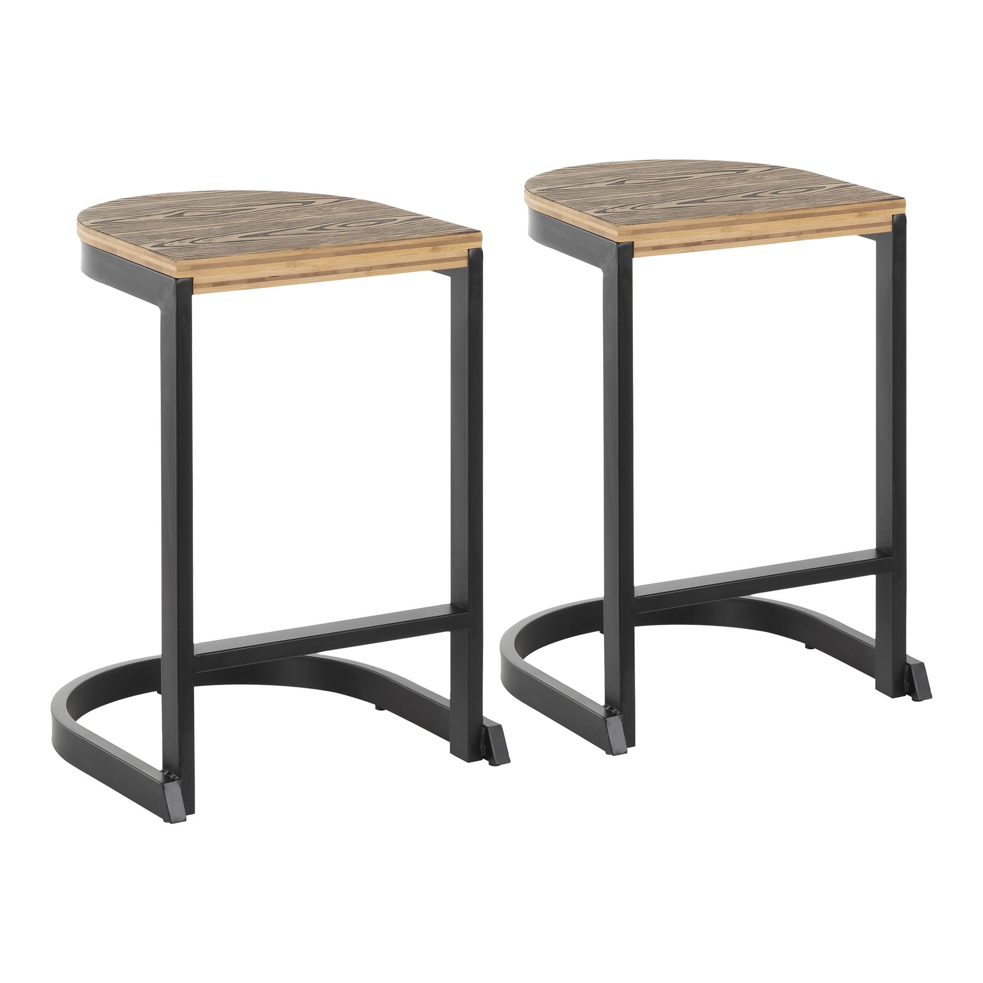 Contemporary Home Living Set of 2 Espresso Bamboo Wood and Metal ...