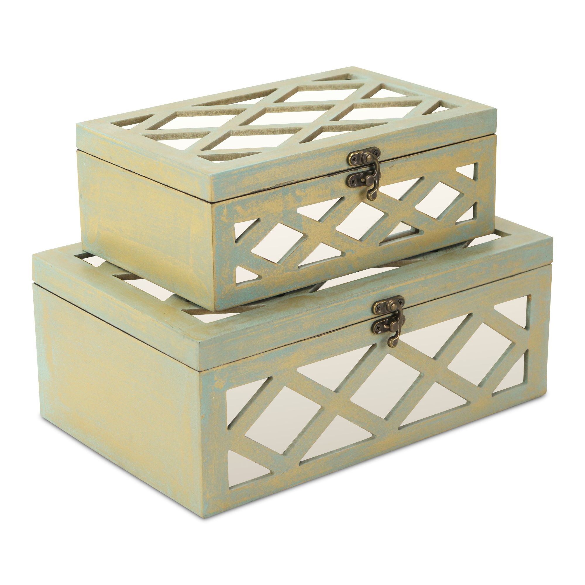 Contemporary Home Living Set of 2 Gold Brushed Lattice Pattern Storage ...