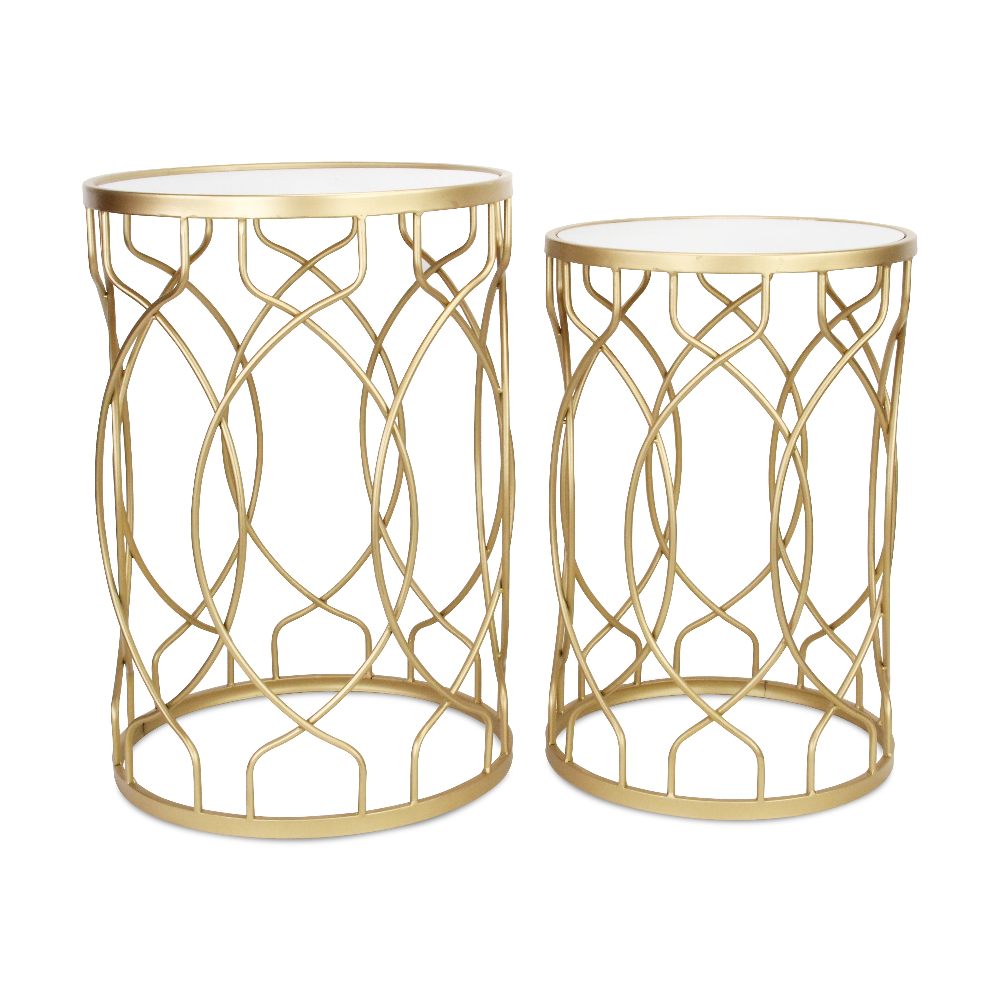 Contemporary Home Living Set of 2 Gold Nesting Tables with Curved ...