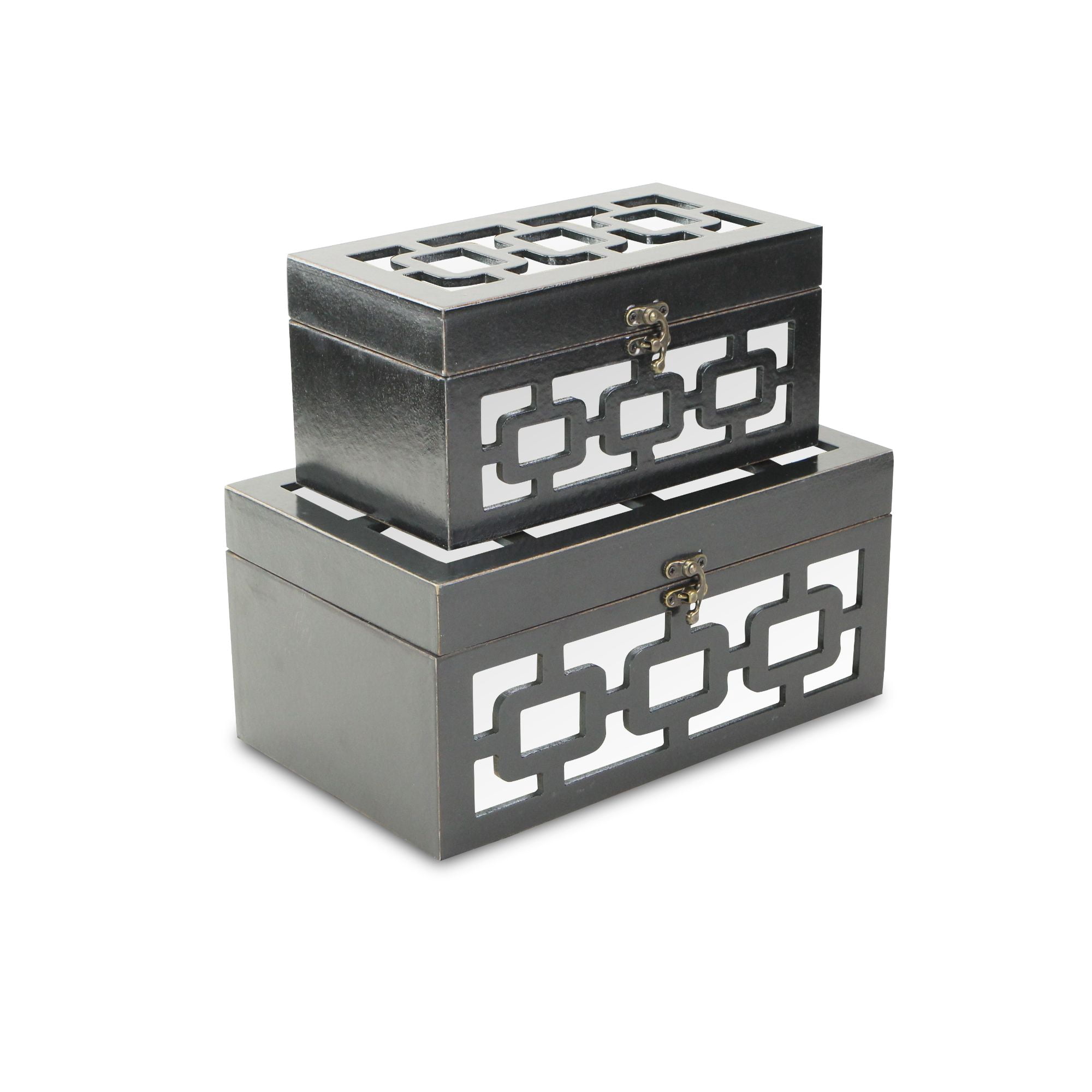 Contemporary Home Living Set of 2 Gray Lattice Pattern Storage Boxes ...