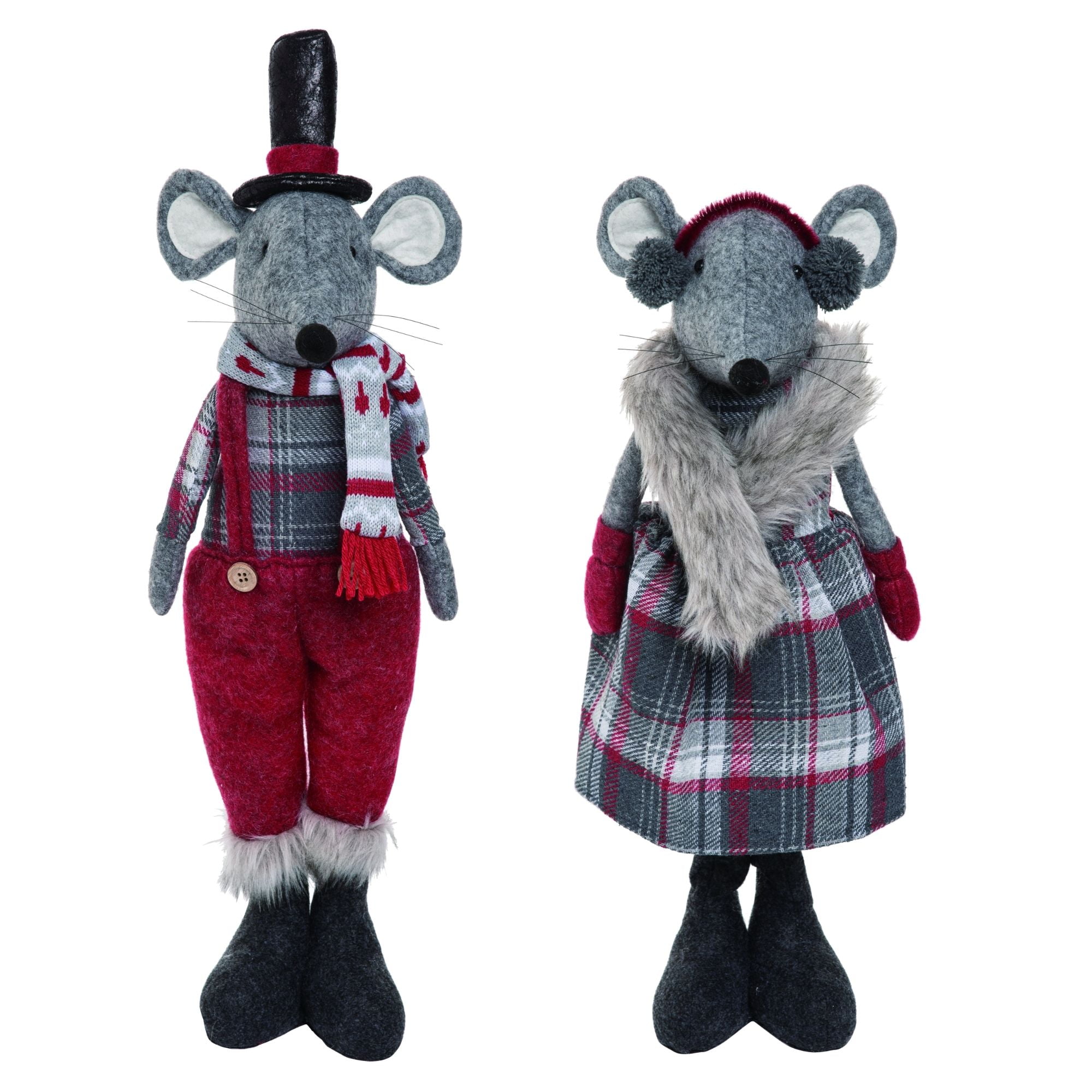 Contemporary Home Living Set of 2 Gray and Black Plush Standing Mouse ...