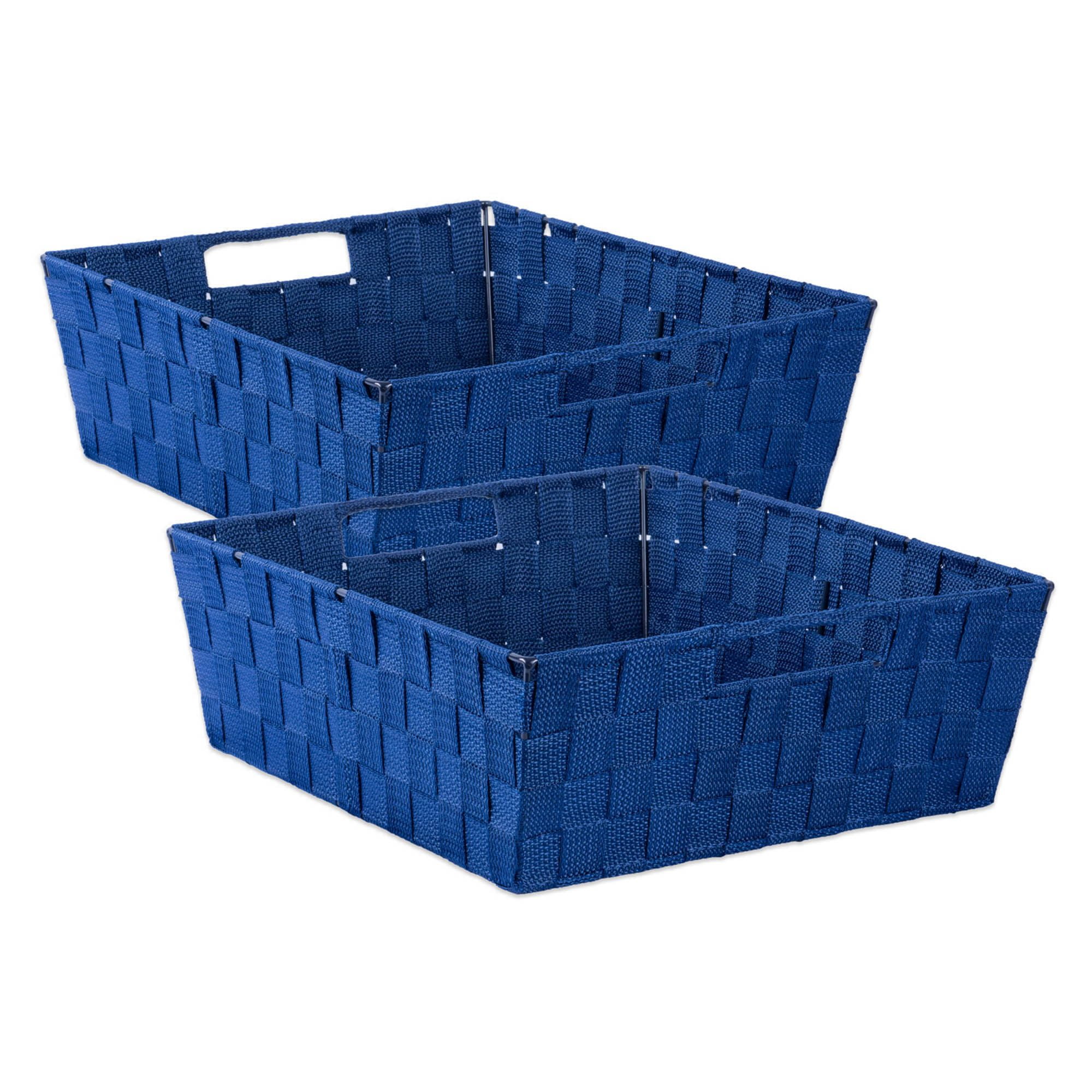 Contemporary Home Living Set of 2 Navy Blue Basketweave Nylon Storage ...