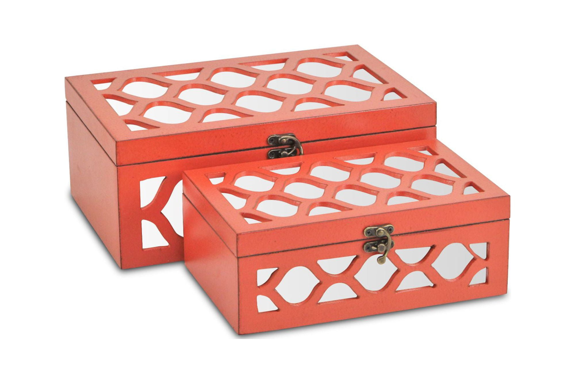 Contemporary Home Living Set of 2 Orange Rectangle Storage Boxes with ...