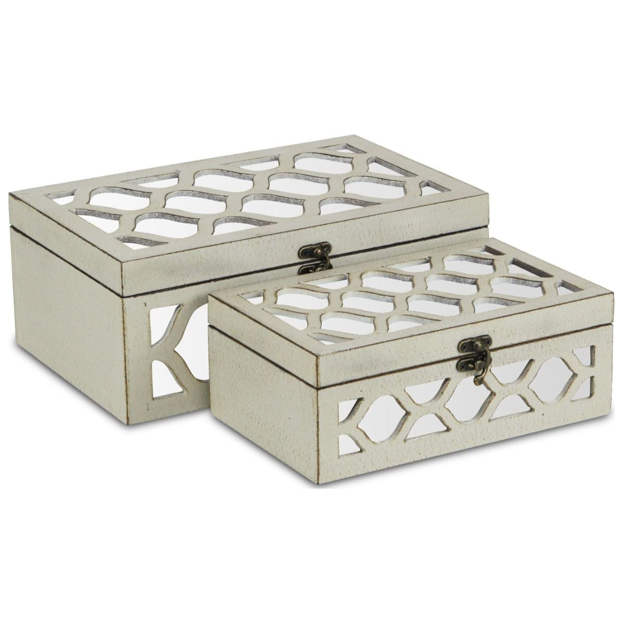 Contemporary Home Living Set of 2 White Rectangle Storage Boxes with ...