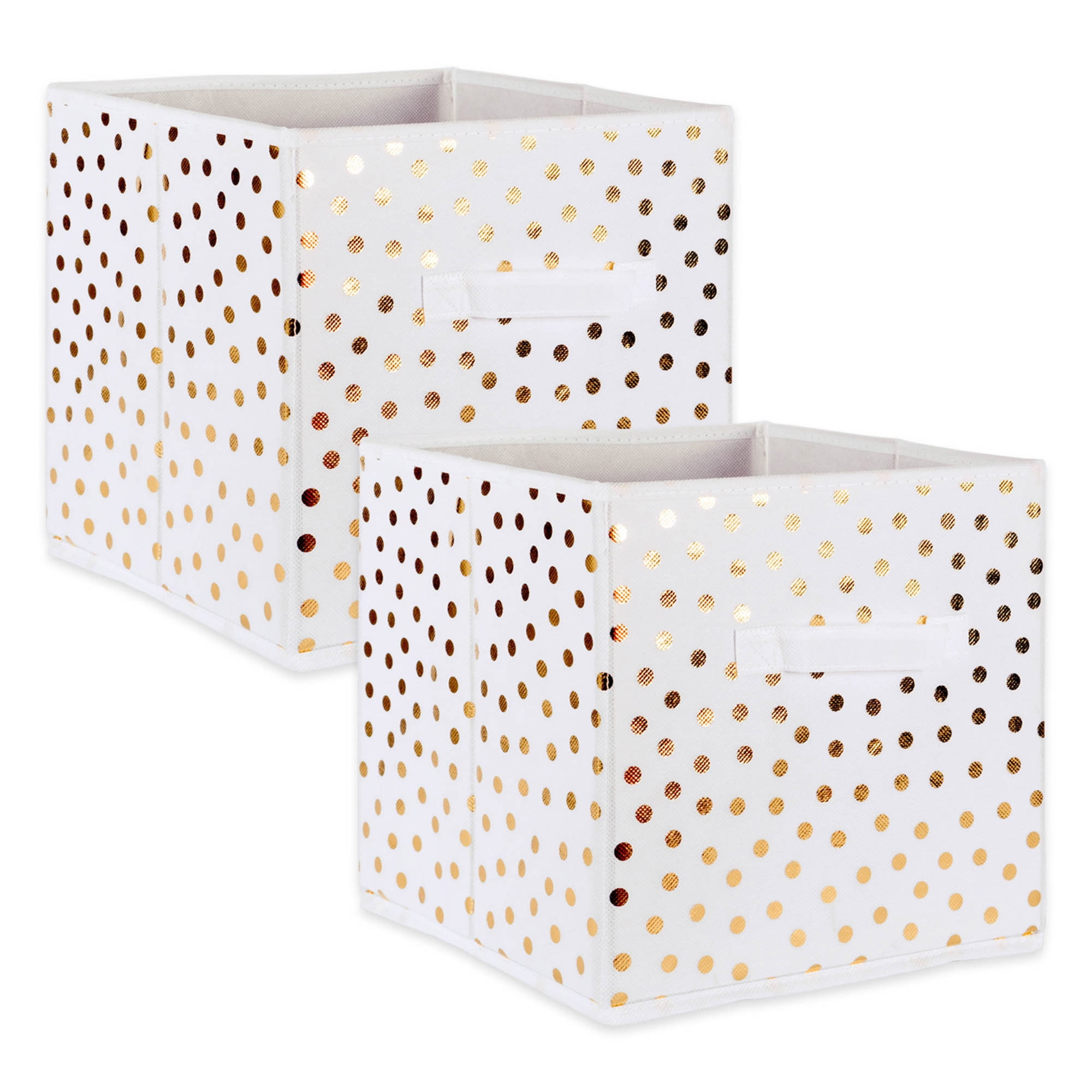 Contemporary Home Living Set of 2 White and Gold Polka Dot Cube Storage Bin 13" - Walmart.com