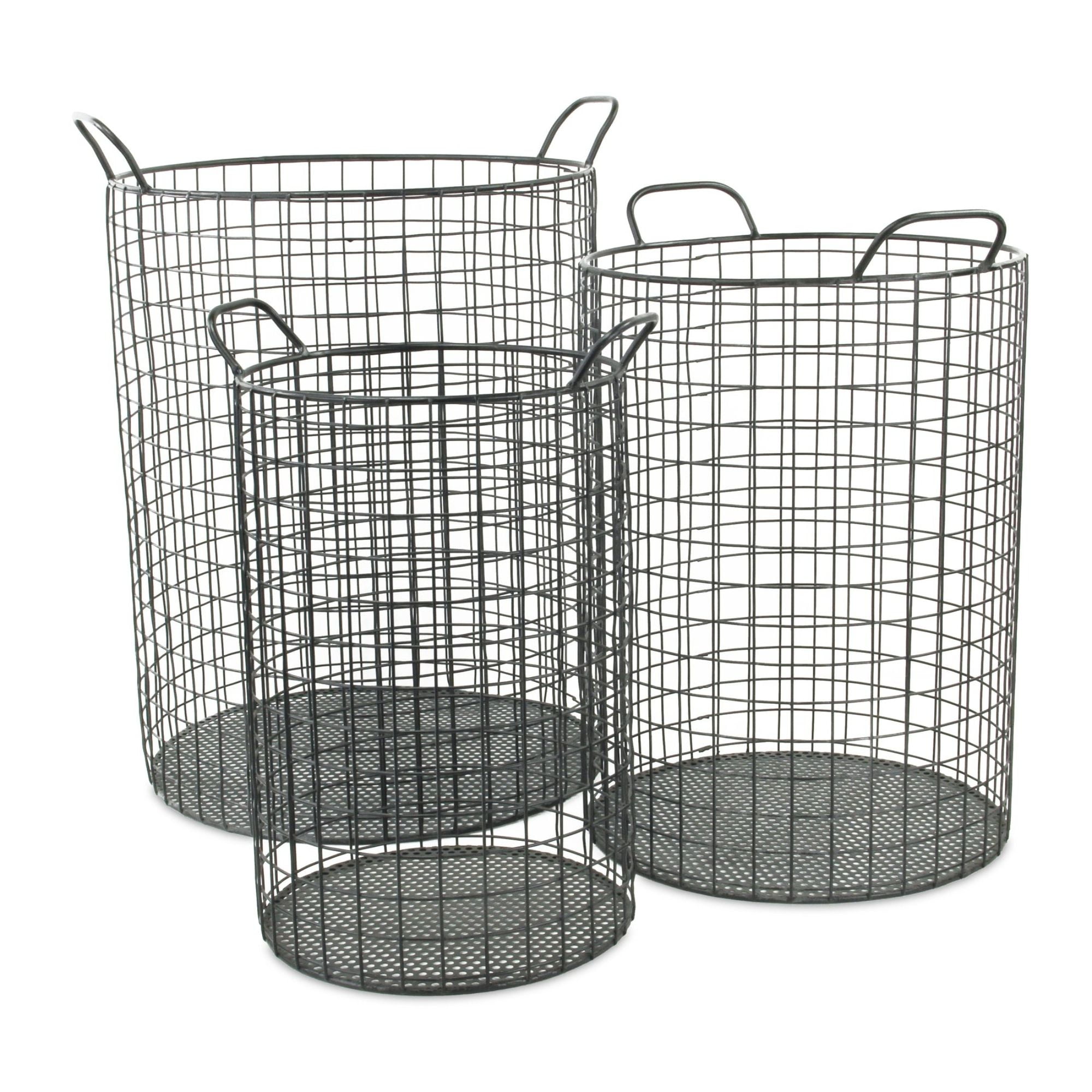 Contemporary Home Living Set of 3 Black Cylinder Wire Storage Container ...