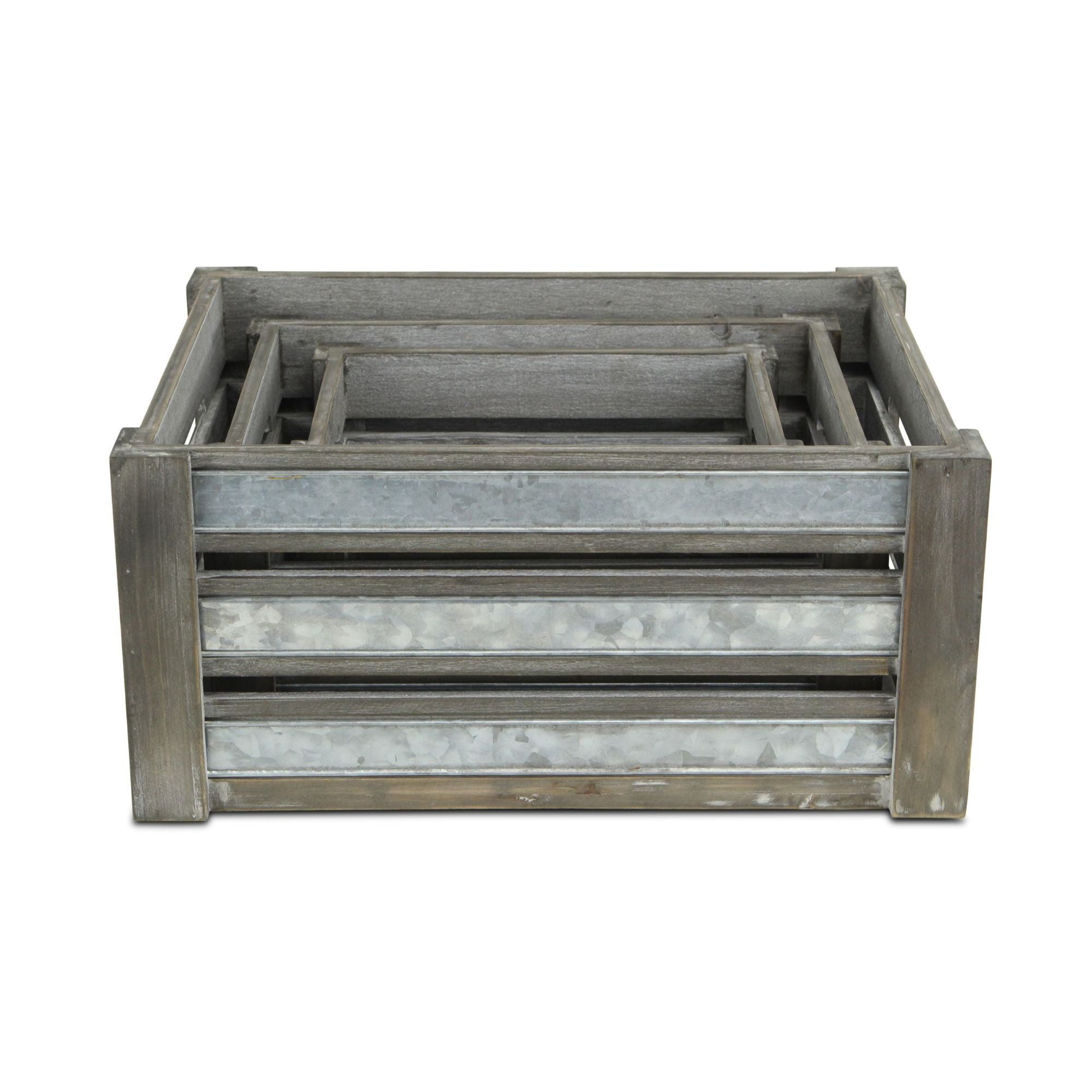 Contemporary Home Living Set of 3 Gray and Silver Galvanized ...
