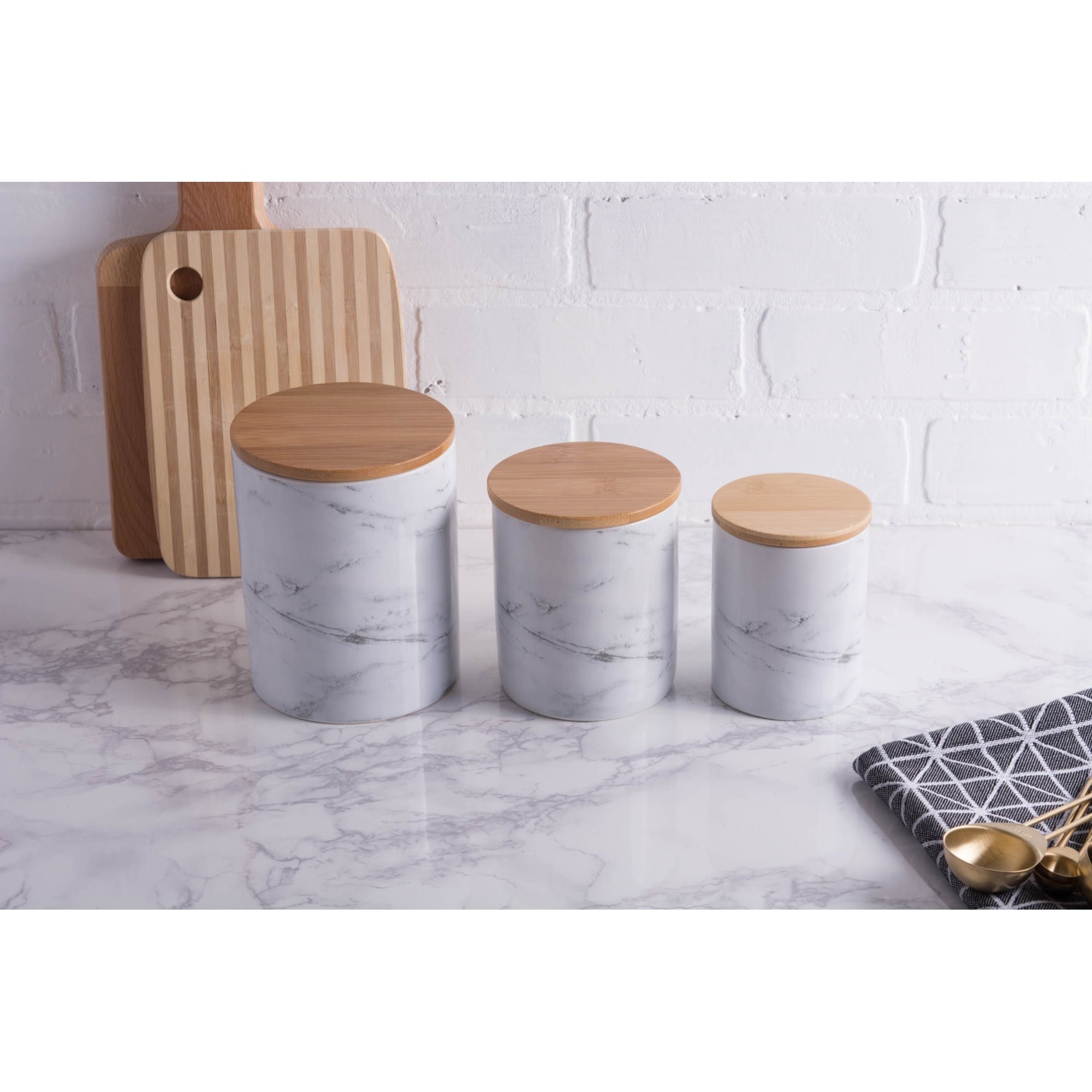 DII Modern Ceramic Kitchen Set of 3 Marble White and Beige Assorted ...