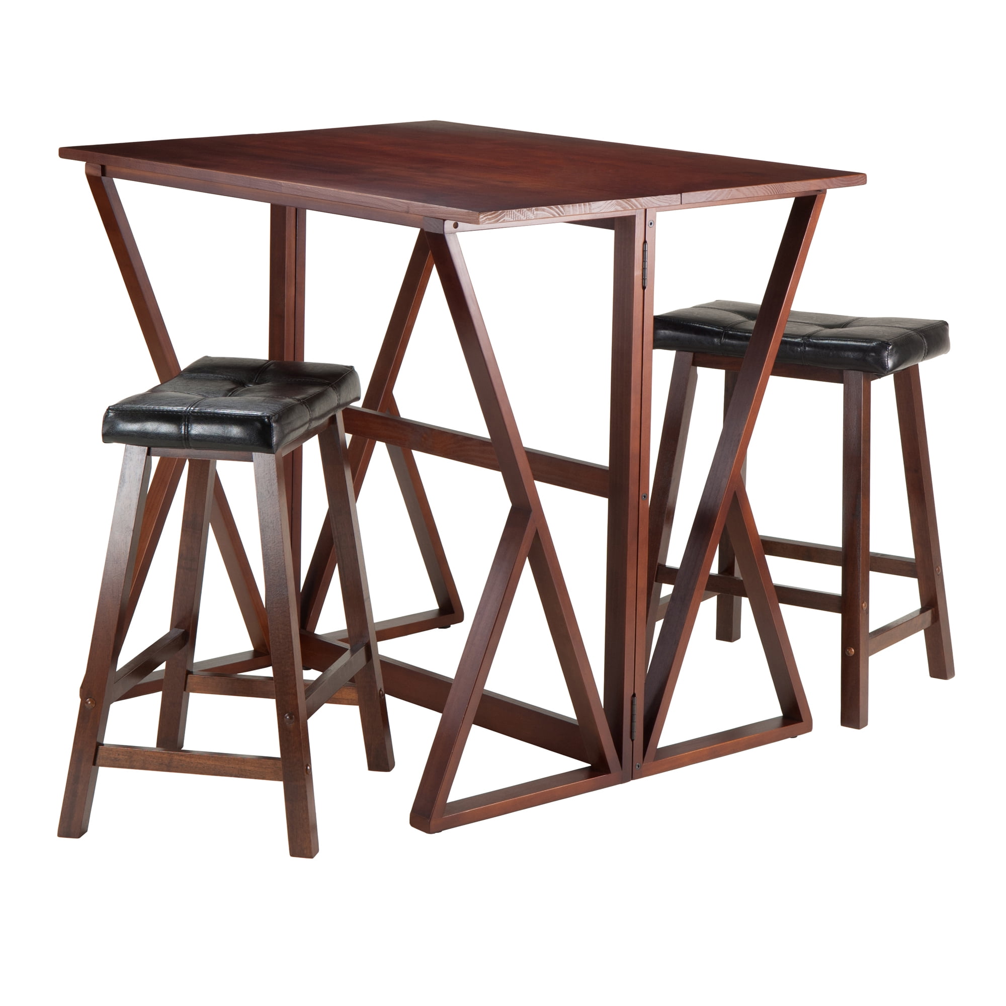 Contemporary Home Living Set of 3 Walnut Brown Wooden Drop Leaf Dining ...