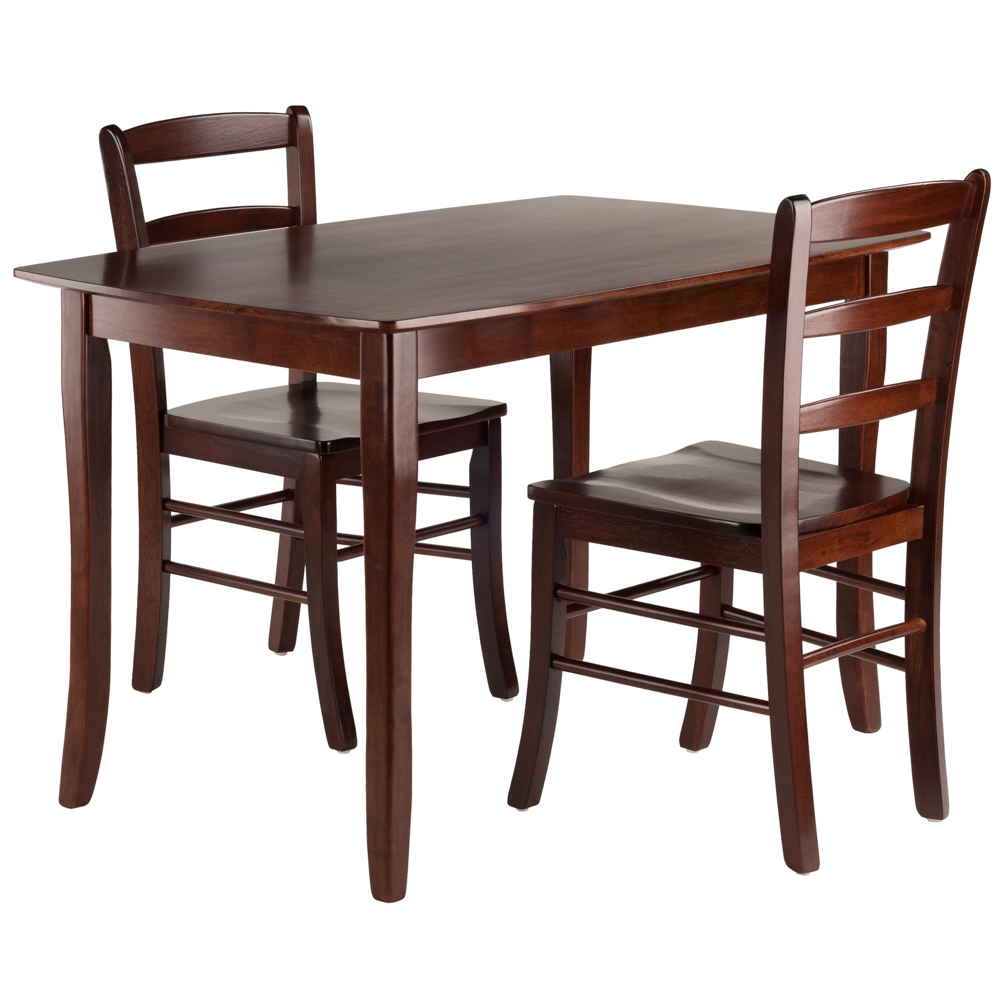 Contemporary Home Living Set of 3 Walnut Finish Solid Wood Dining Table ...