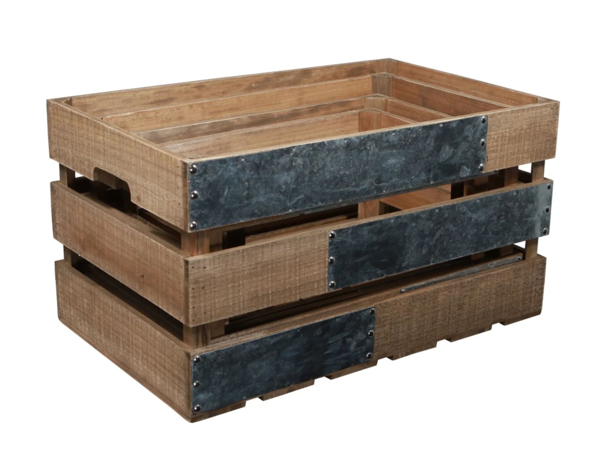 Contemporary Home Living Set of 4 Brown Hand Crafted Rectangular Crates ...