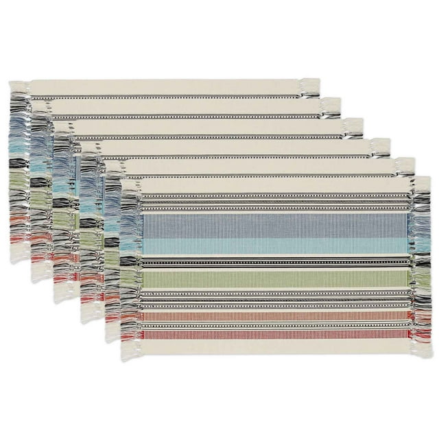 Contemporary Home Living Set of 6 Blue and Red Mediterranean Stripe ...