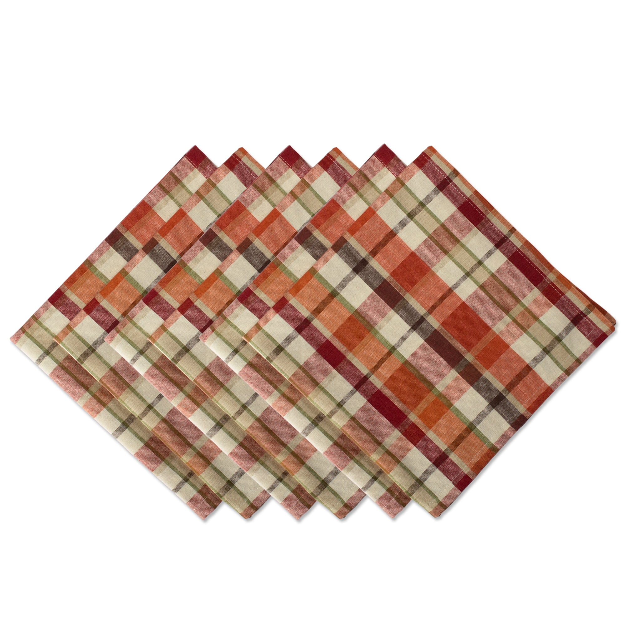 Contemporary Home Living Set of 6 Red and Orange Plaid Square Napkins ...