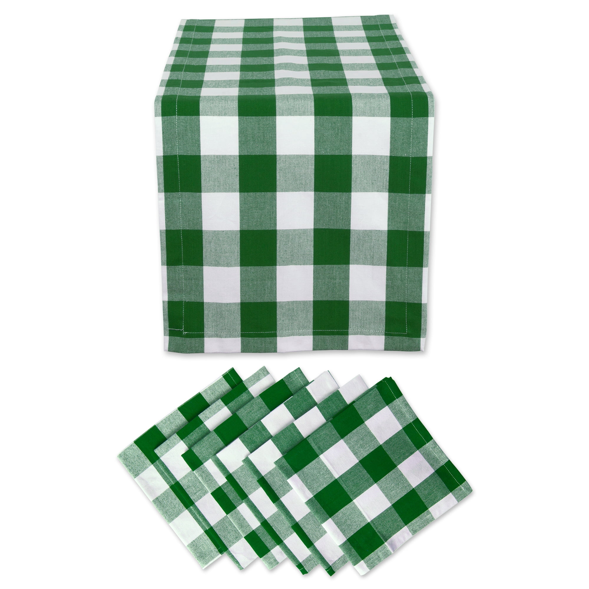 Contemporary Home Living Set of 7 Green and White Rectangular Checkered ...