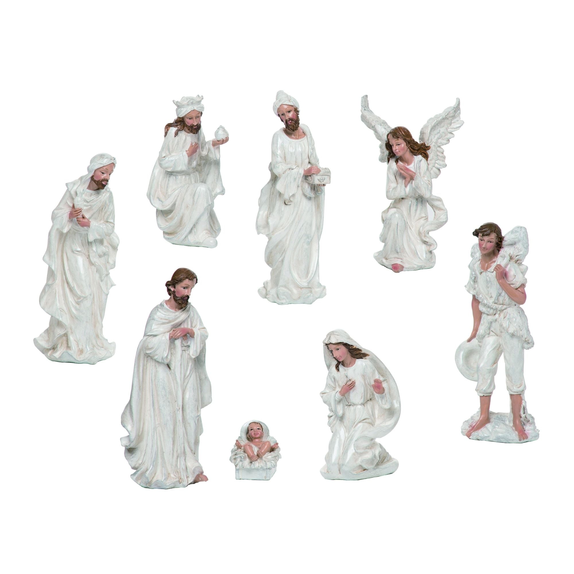 Contemporary Home Living Set of 8 White Christmas Pearlized Nativity ...