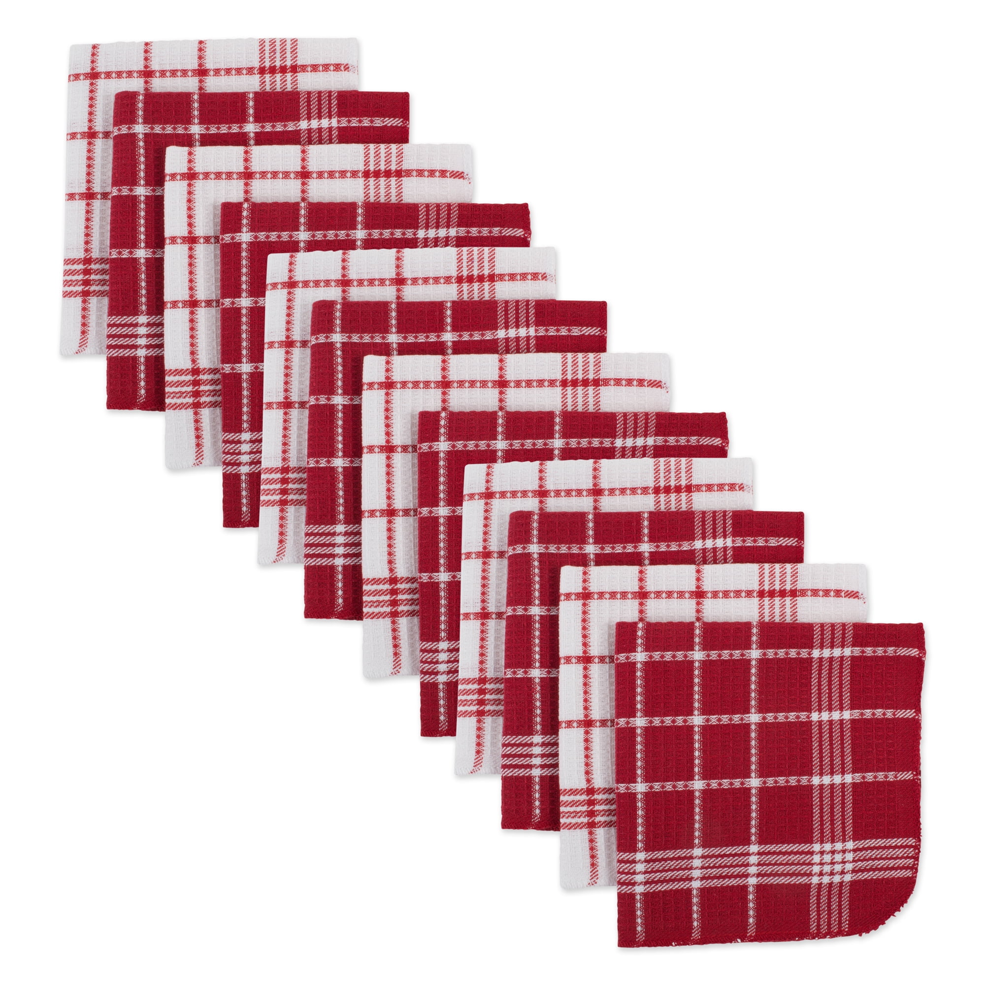 Contemporary Home Living Waffle Weave Kitchen Dishcloths - 13" - Red ...