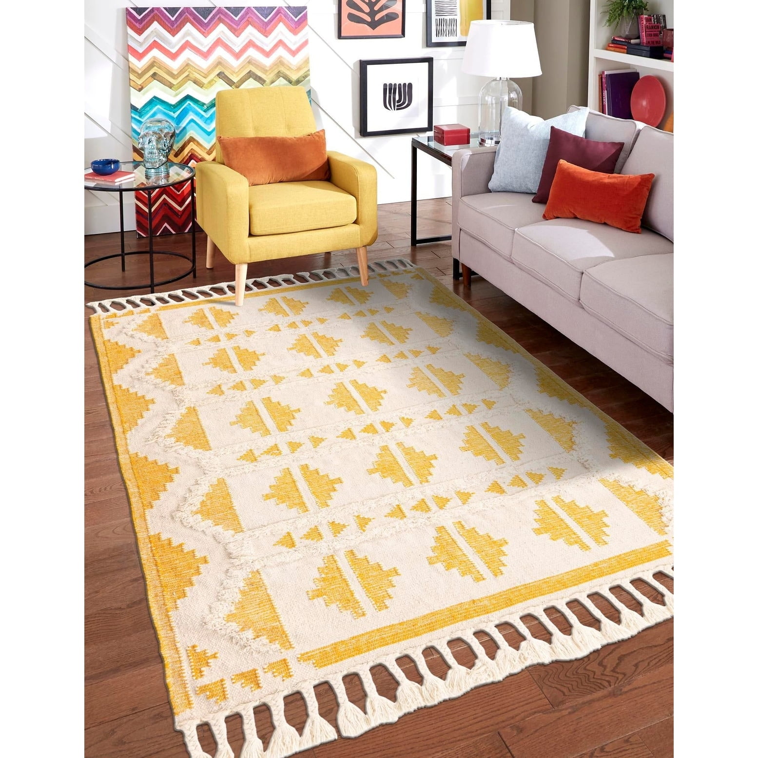 Contemporary Izhobert Collection Area Rug Yellow-White - 6'1"x9 ...