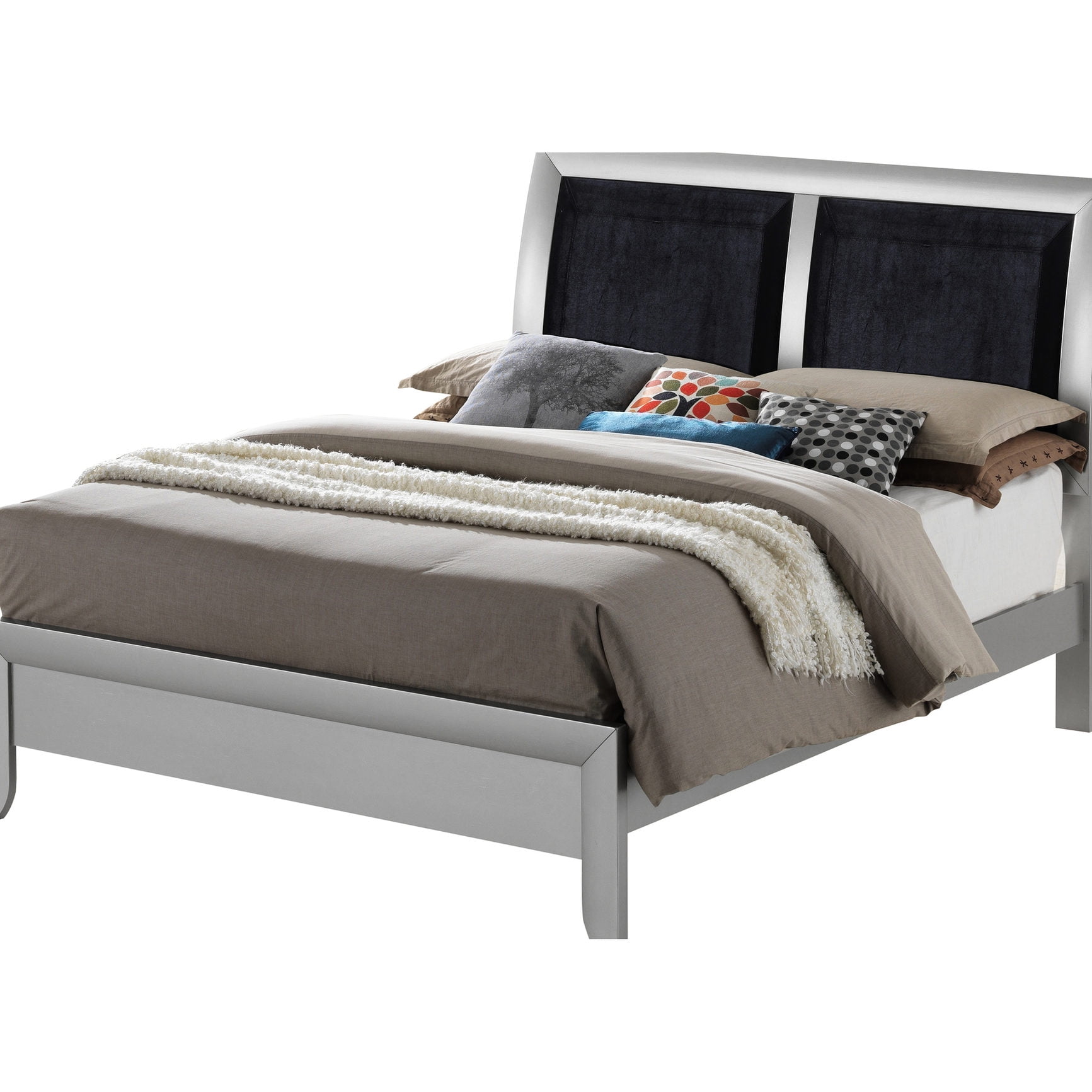 Contemporary King Bed in Silver / 87"W, Comfort Dimensions / Be ...