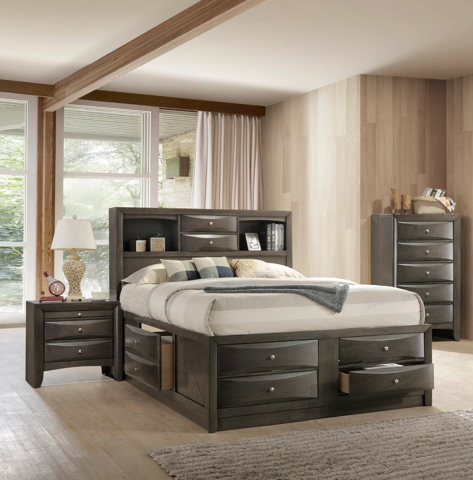 Contemporary King Size 3pc Bedroom Set Storage Bed Chest Nightstand ...