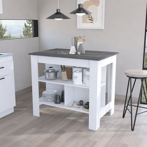 Contemporary Kitchen Island with Three Shelves / Spacious Surface for ...