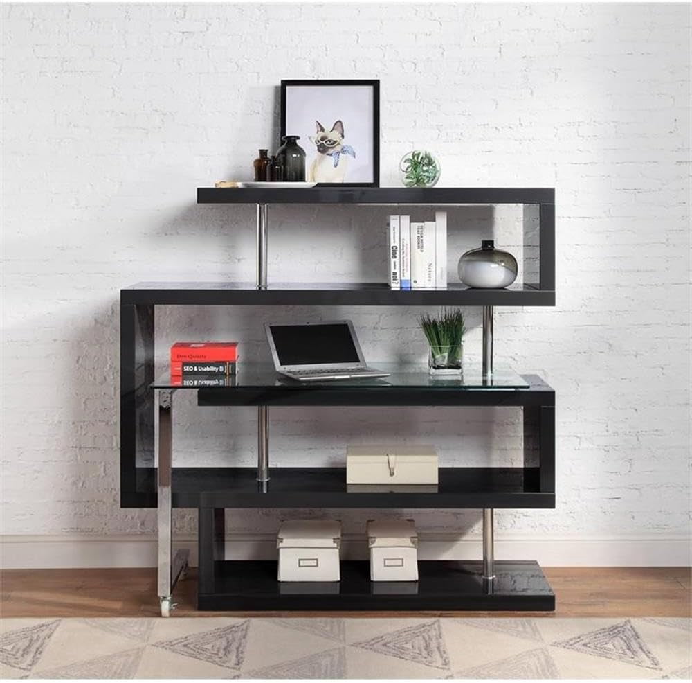 Contemporary L-Shaped Writing Desk with Glass Top and Shelves - Walmart.com