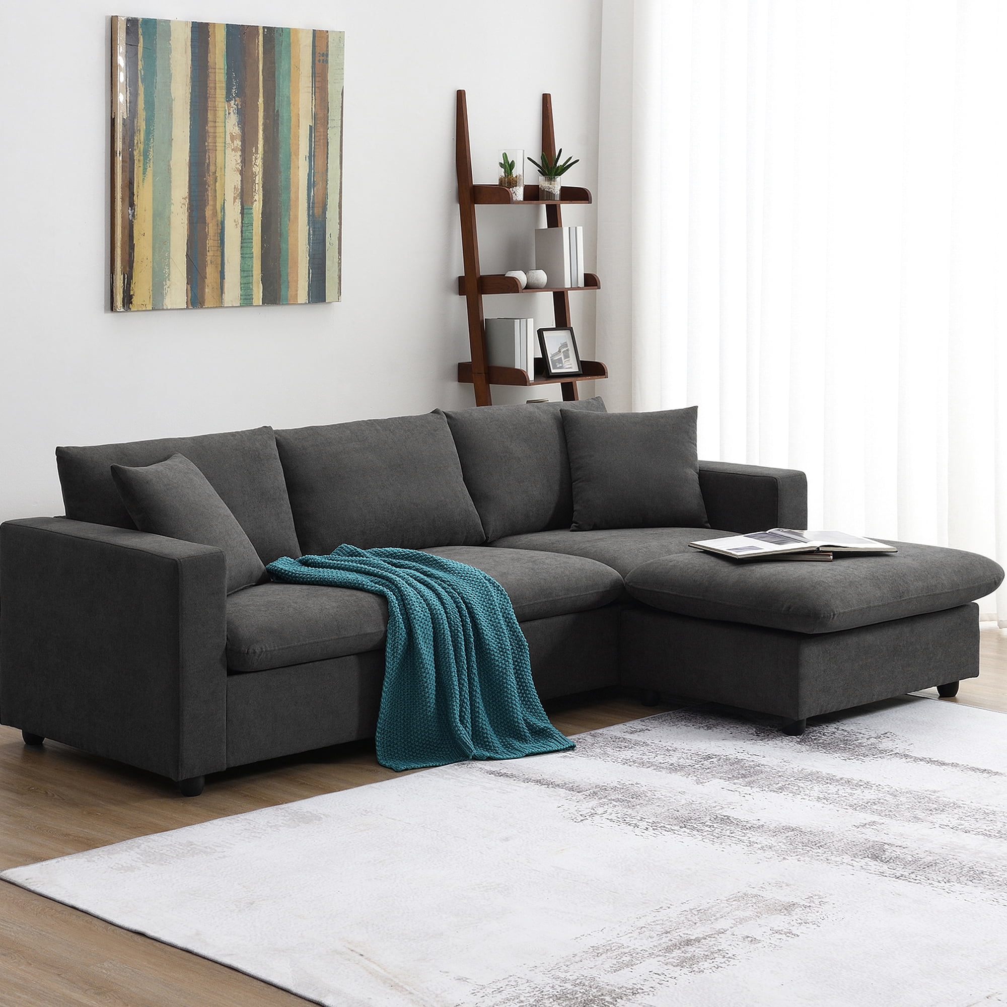 Contemporary L-shaped With Changeable , 4 Fabric Couch For Living ...
