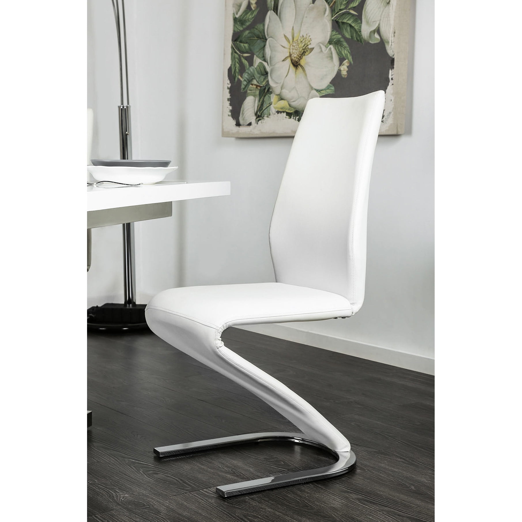 Contemporary White Leatherette Z - Chairs | Comfortable for Dining | 2 ...