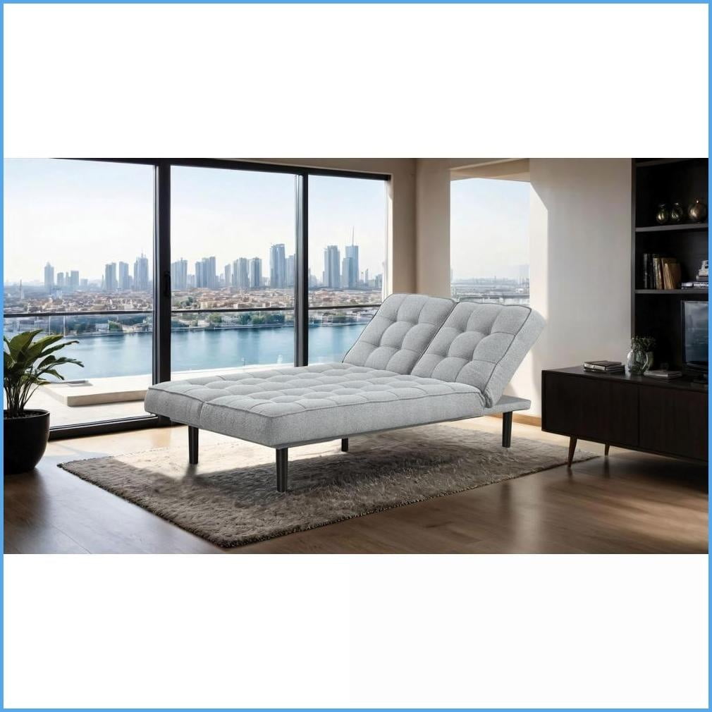 Contemporary Light Gray Convertible Futon Sofa | Adjustable Headrest ...
