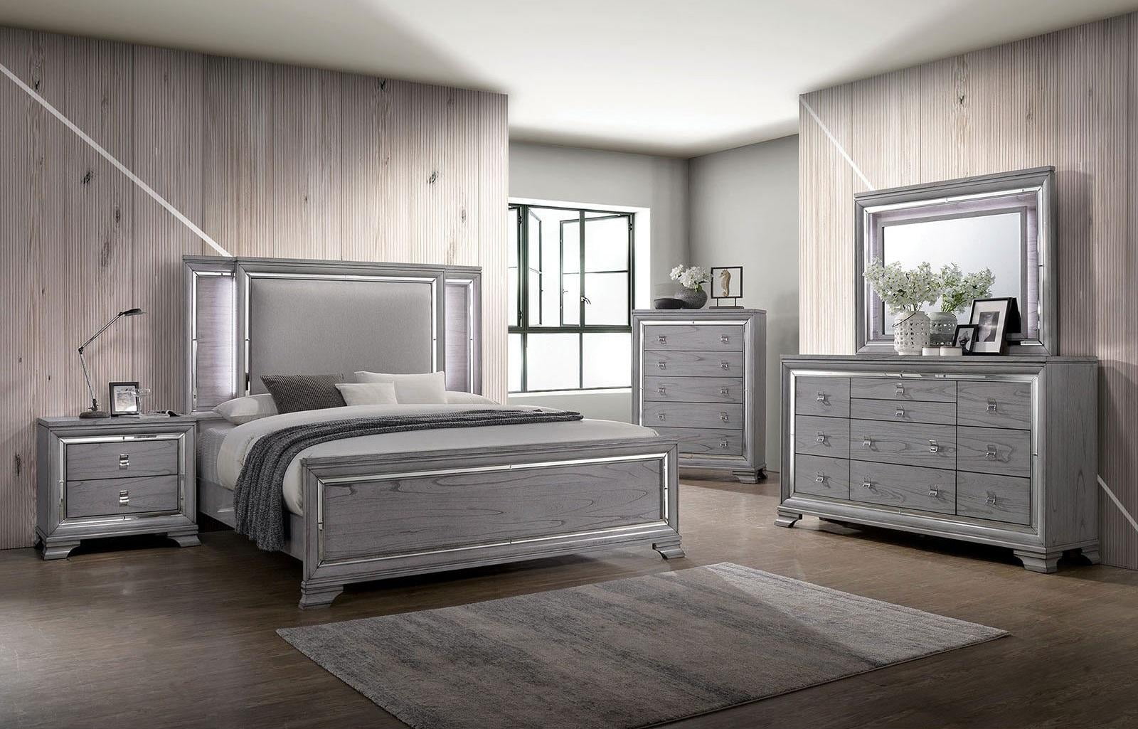 Contemporary Light Gray Solid Wood CAL Bedroom Set 6pcs FOA CM7579 ...
