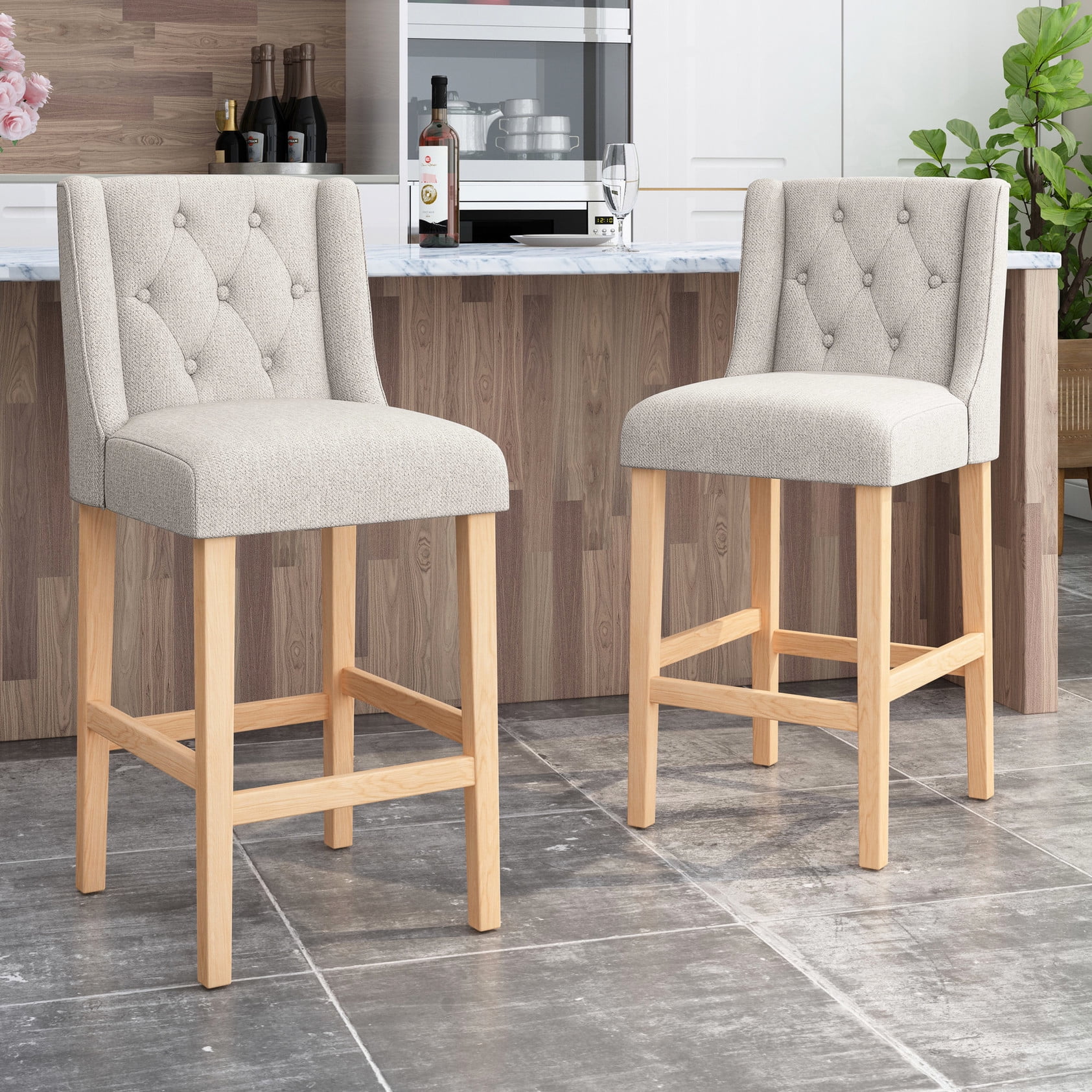 Contemporary Light Grey Fabric 31-Inch Wingback Counter Stools ...
