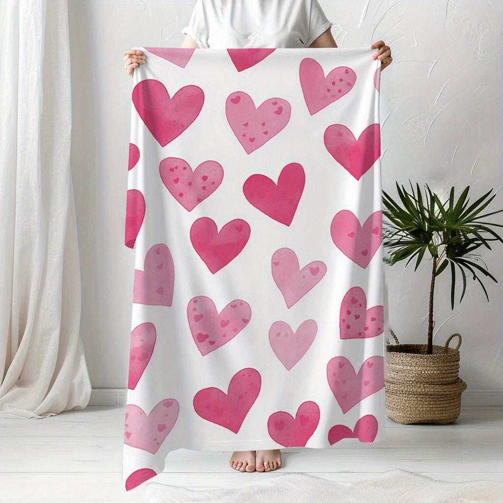 Contemporary Love Heart Pattern Flannel Throw Blanket Digital Print ...