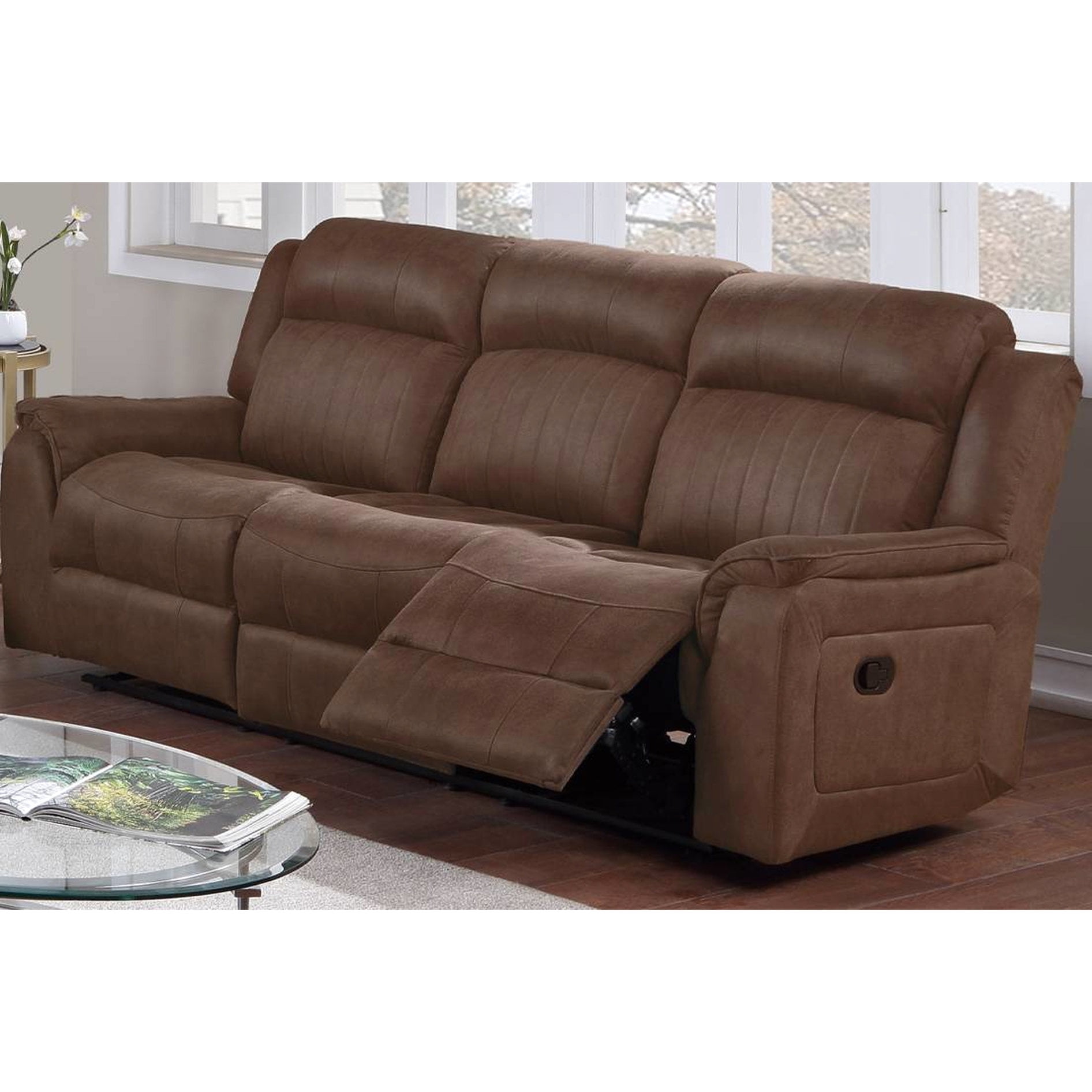 Contemporary Manual Motion Sofa in Breathable Leatherette Dark Coffee ...