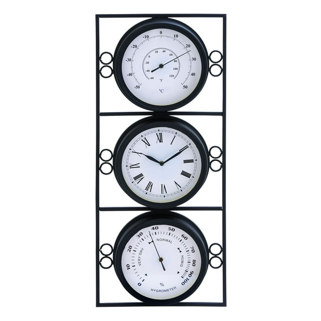 Contemporary Metal Clock With Two Thermometer & Minimal Style - Walmart.com