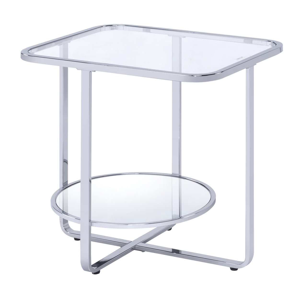 Contemporary Metal End Table with Open Bottom Shelf, Silver and Clear ...