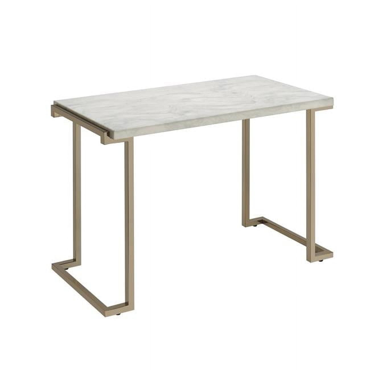 Contemporary Metal Frame Sofa Table with Faux Marble Top, White & Gold ...