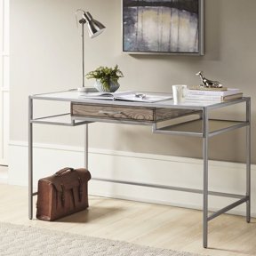 Modrest Boston Office Desk with Modern Tempered Glass & Faux Concrete ...
